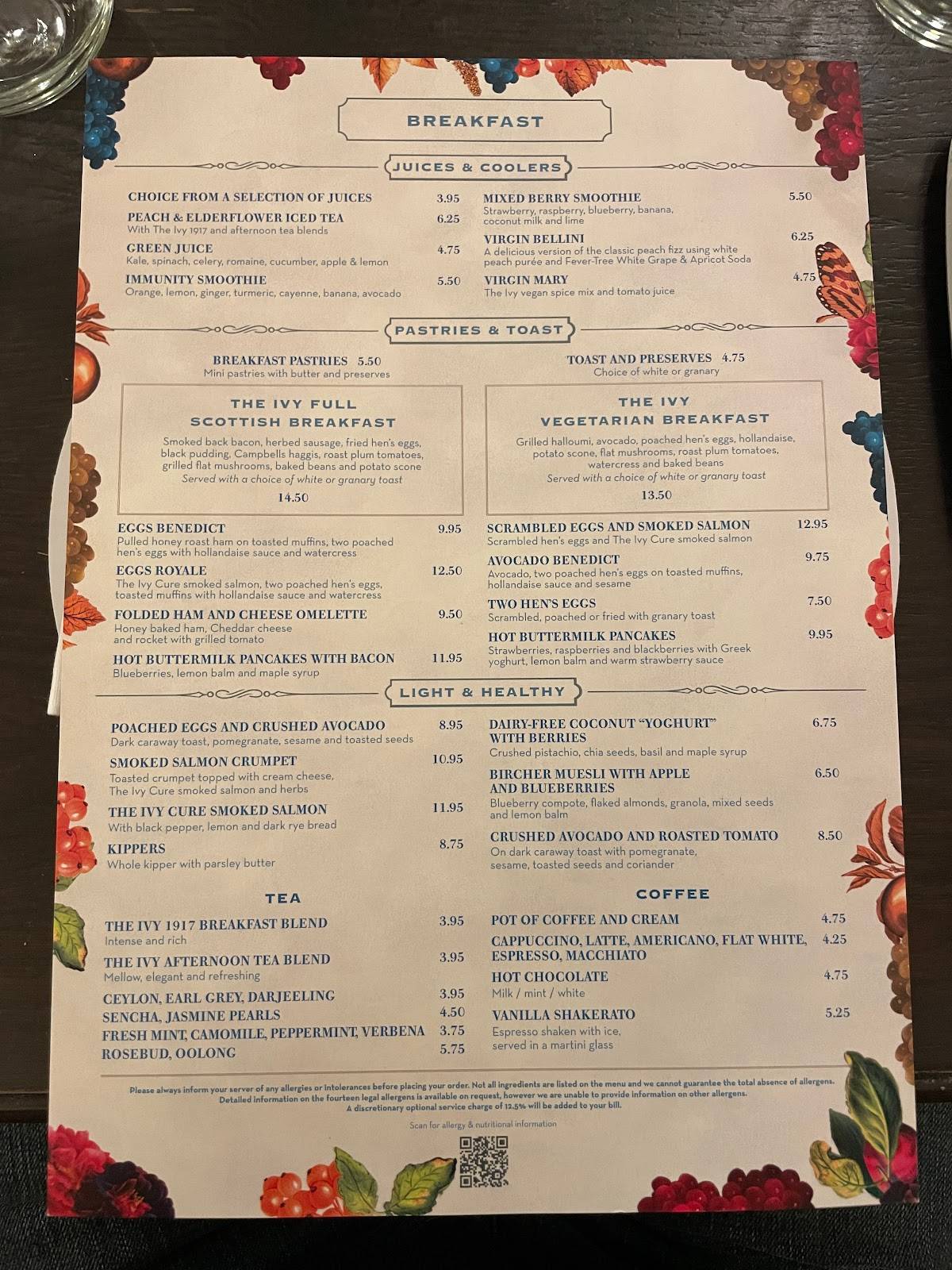Menu at The Ivy Buchanan Street, Glasgow restaurant, Glasgow, 106 ...