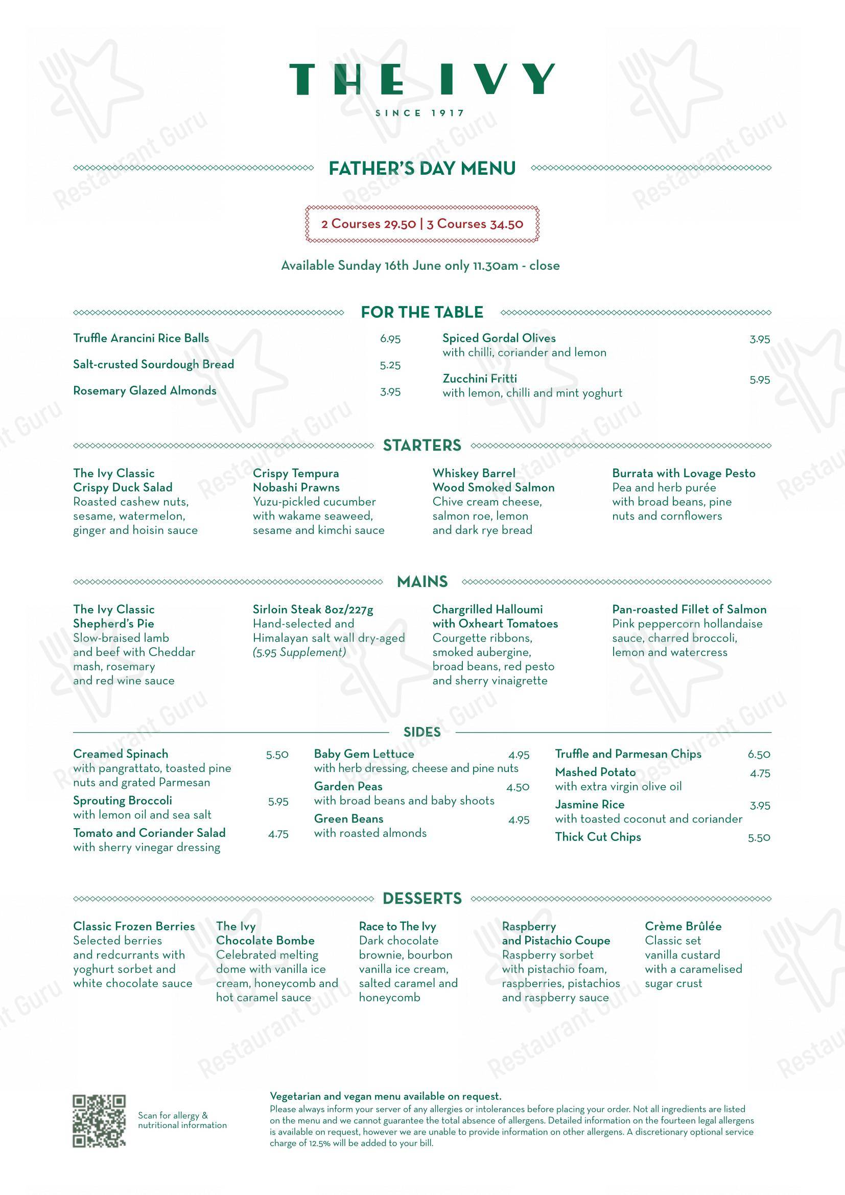 Menu at The Ivy Buchanan Street, Glasgow restaurant, Glasgow, 106 ...