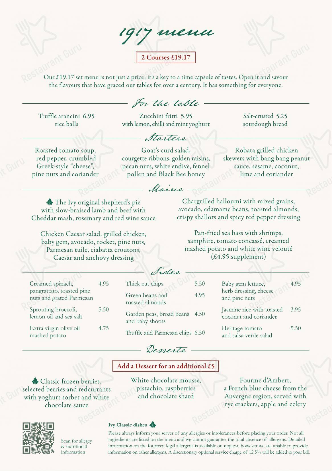 Menu at The Ivy Buchanan Street, Glasgow restaurant, Glasgow, 106 ...