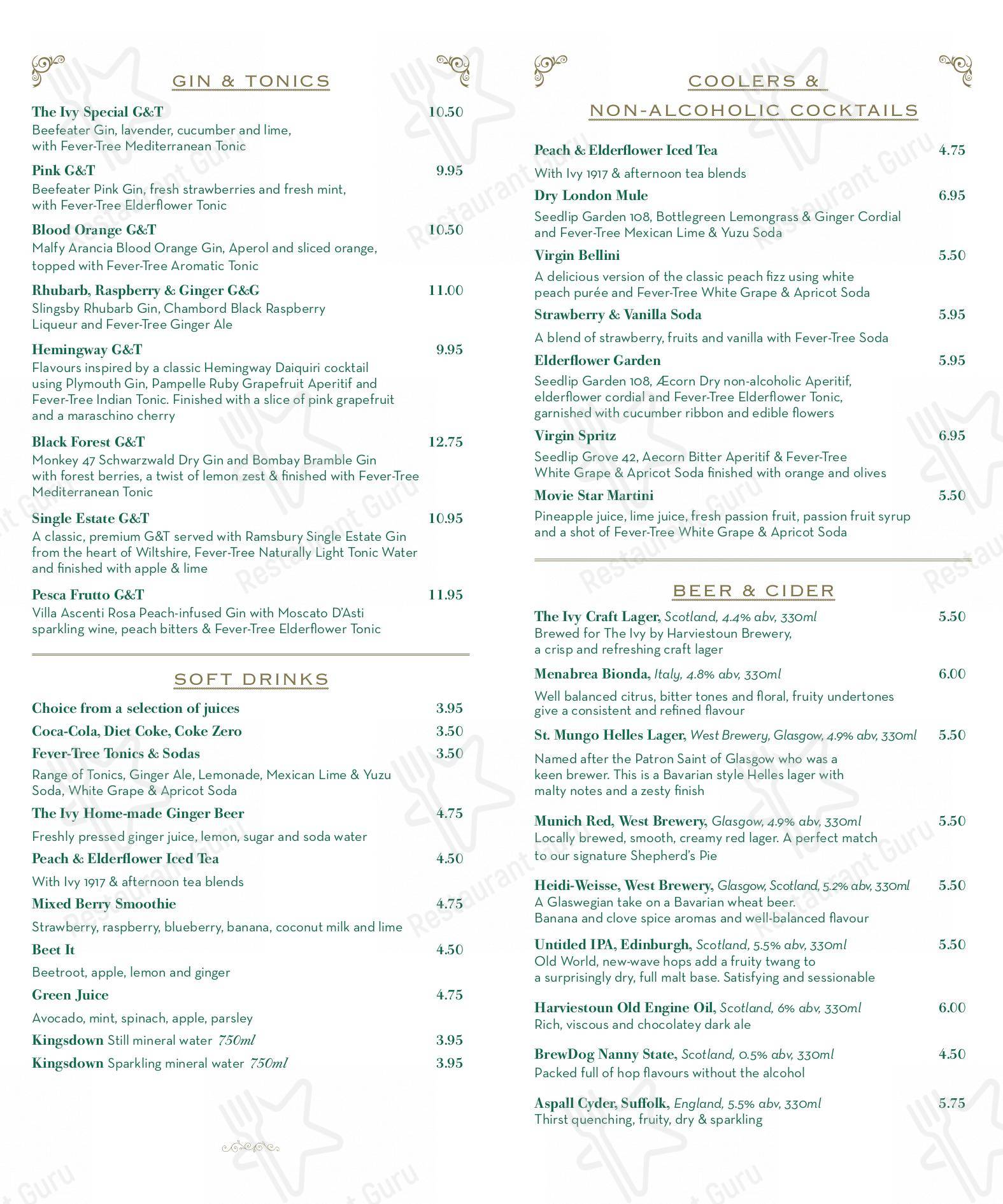 Menu at The Ivy Buchanan Street, Glasgow restaurant, Glasgow, 106 ...