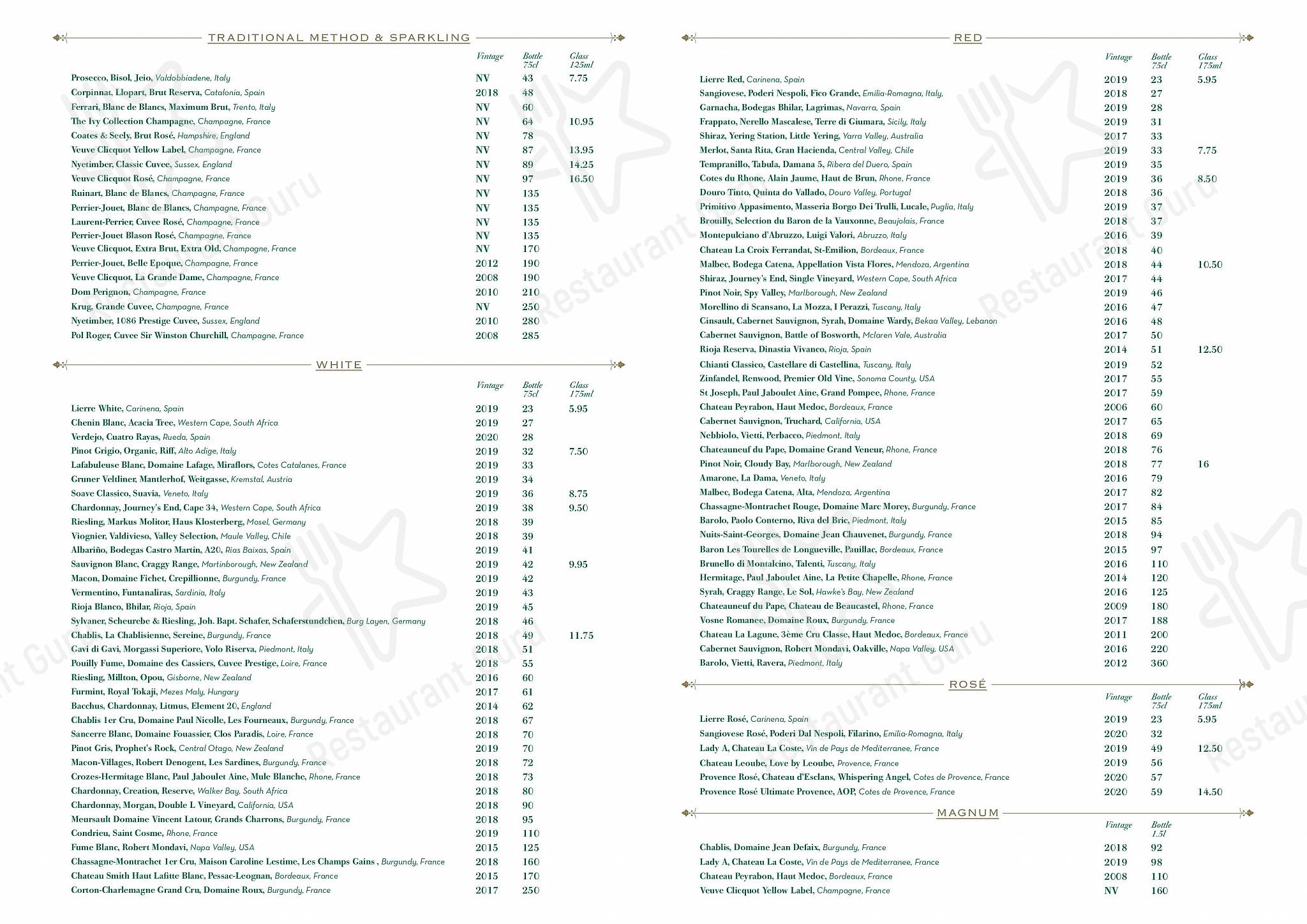 Menu at The Ivy Buchanan Street, Glasgow restaurant, Glasgow, 106 ...