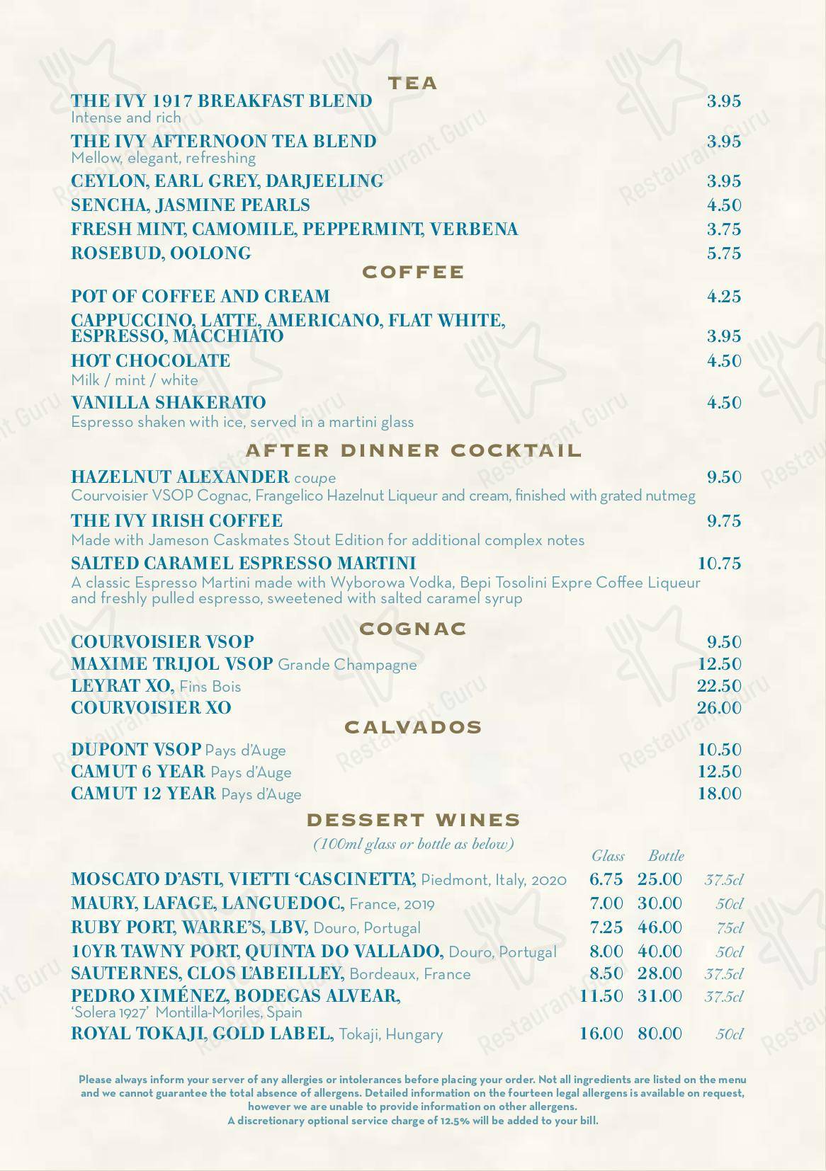 Menu at The Ivy Buchanan Street, Glasgow restaurant, Glasgow, 106 ...