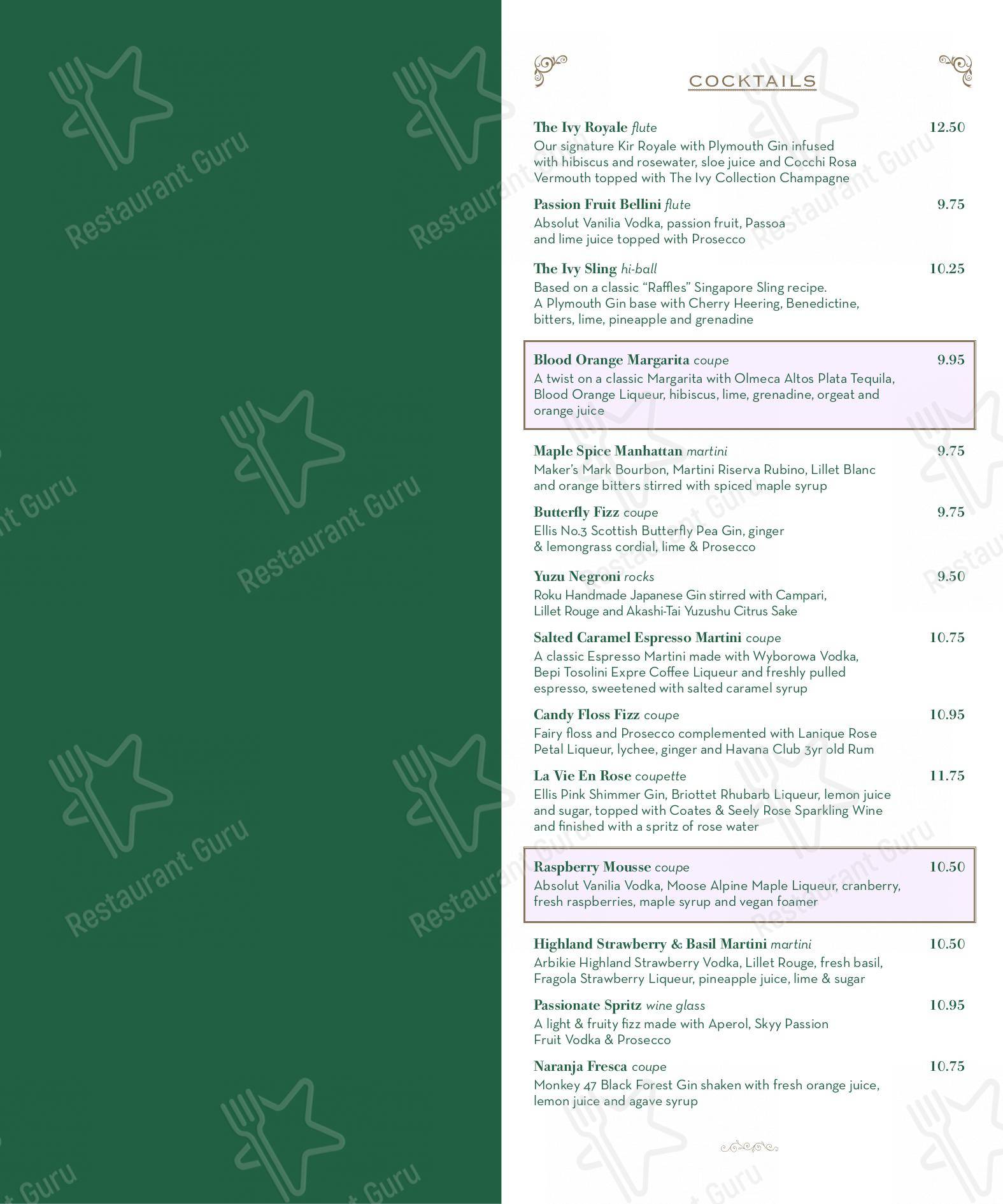 Menu at The Ivy Buchanan Street, Glasgow restaurant, Glasgow, 106 ...