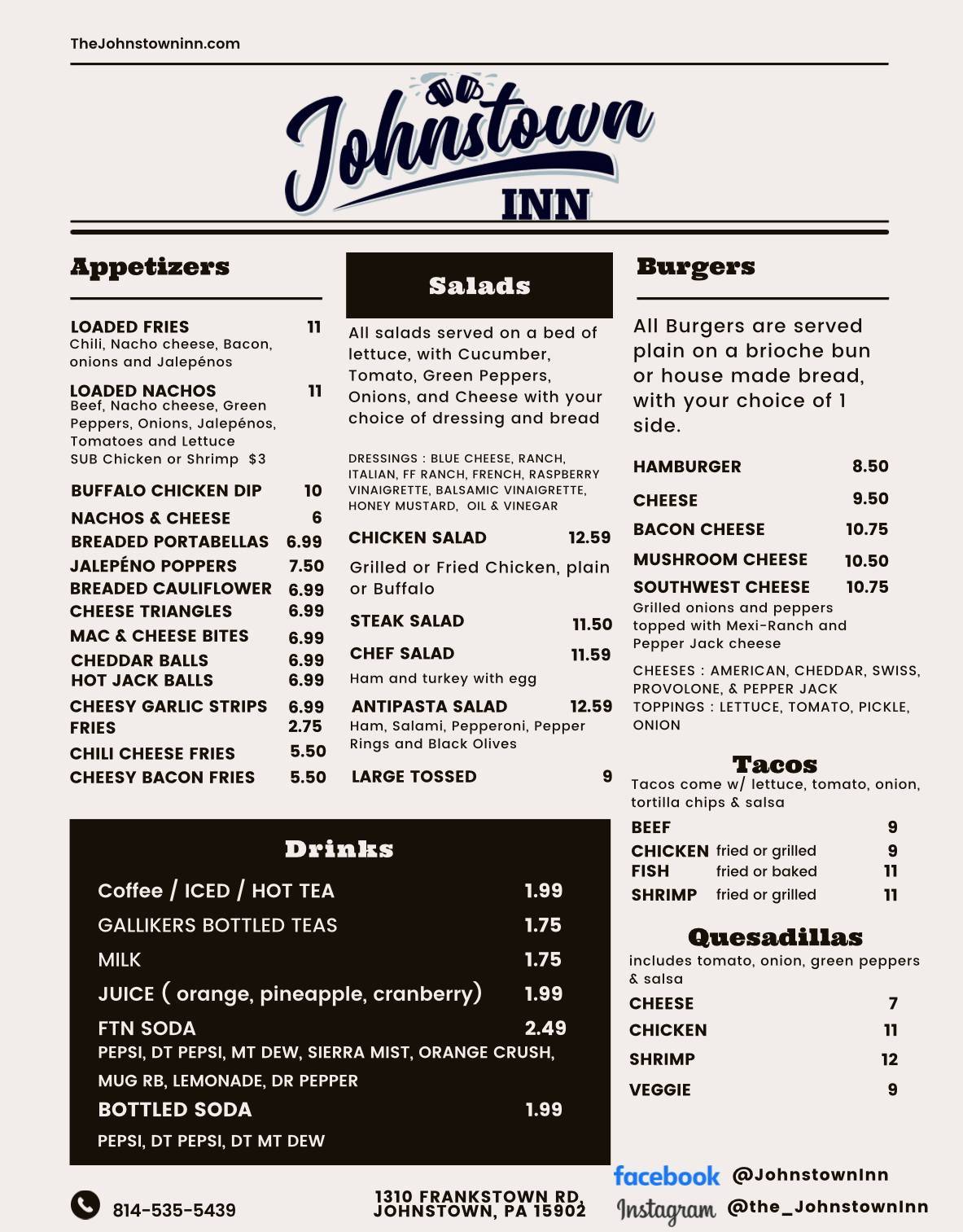 Menu at The Johnstown Inn pub & bar, Johnstown