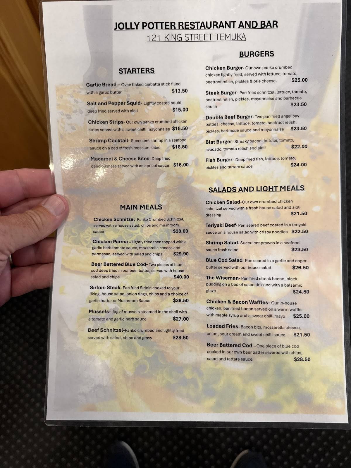 Menu at JOLLY Burgers & Beers pub & bar, Temuka