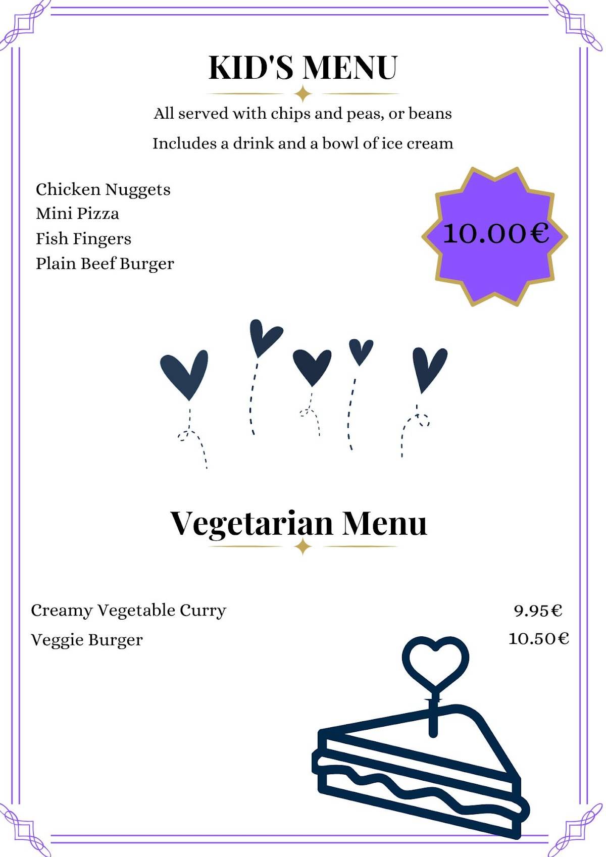 Menu em The Jolly restaurante, Alvor