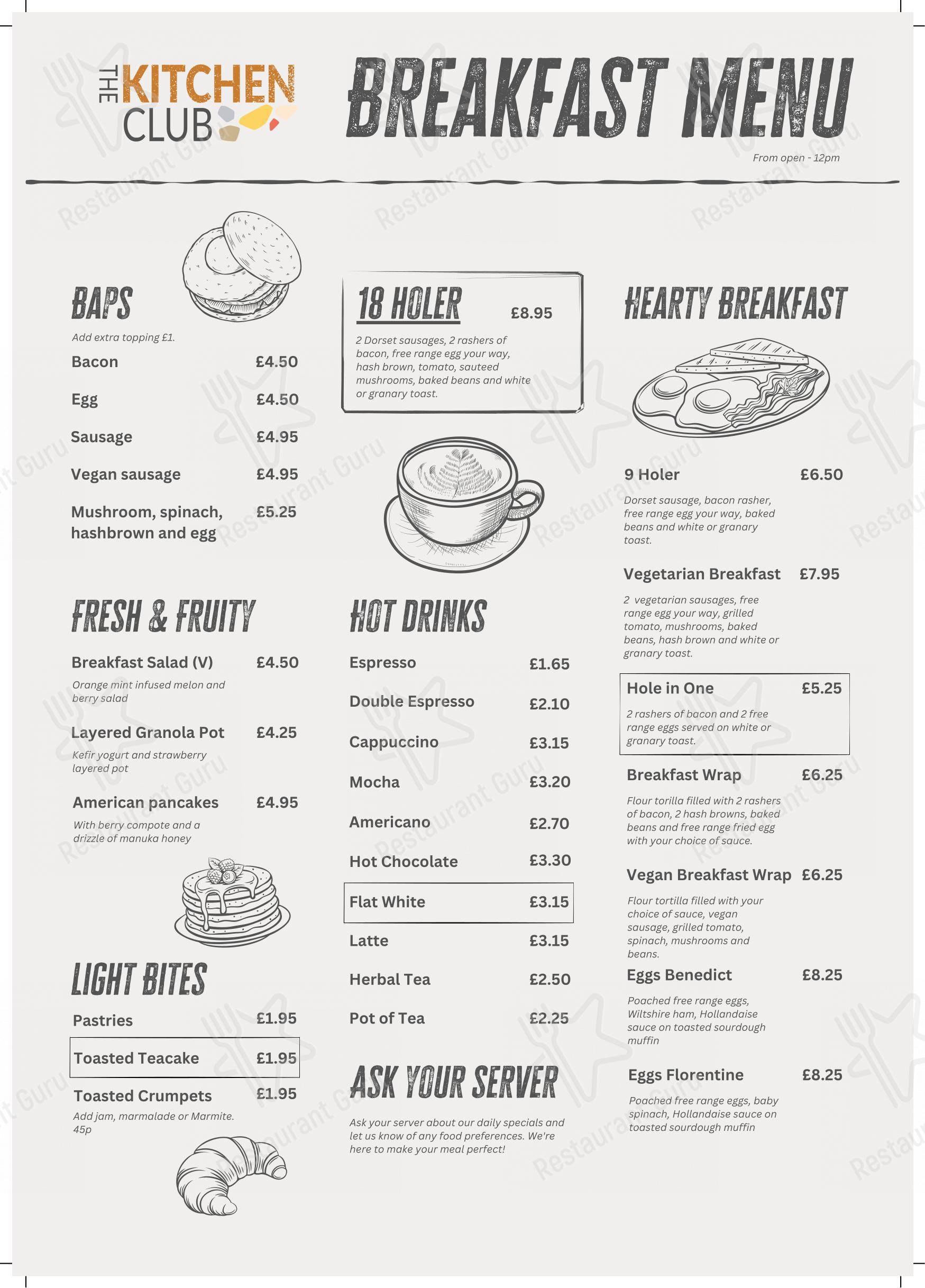 Menu at The Kitchen Club, Bournemouth