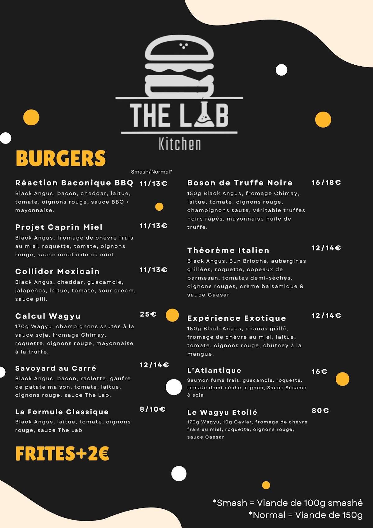 Menu at The Lab, Liège