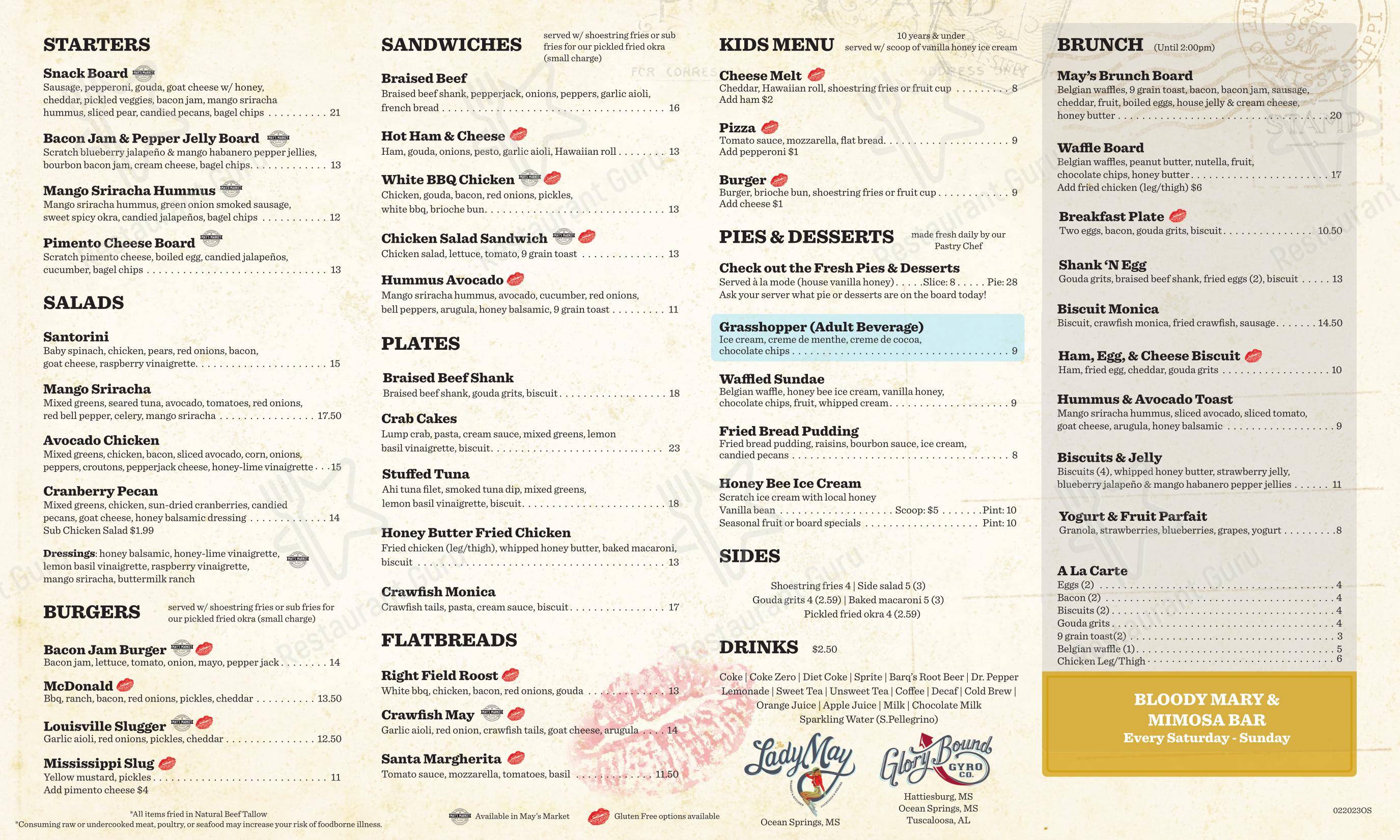 Menu at The Lady May pub & bar, Ocean Springs
