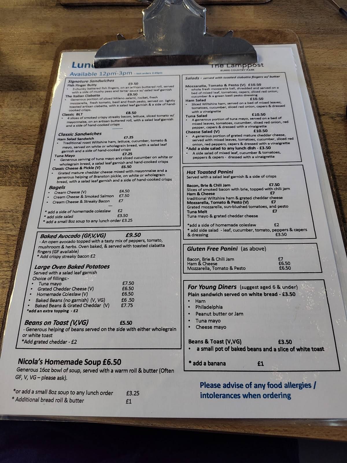Menu at The Lamppost - Burrs Country Park cafe, Bury