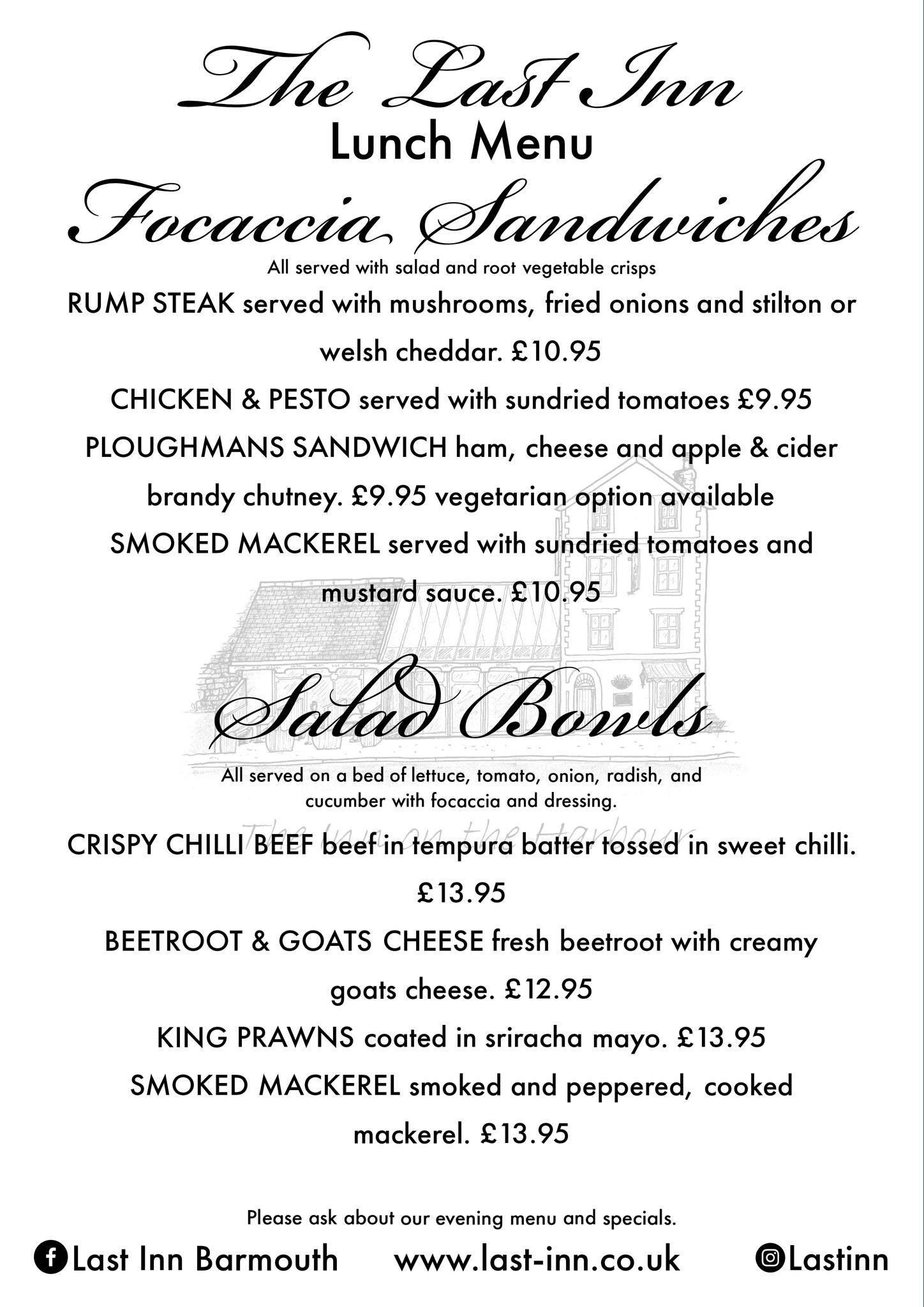 Menu at The Last Inn pub & bar, Barmouth