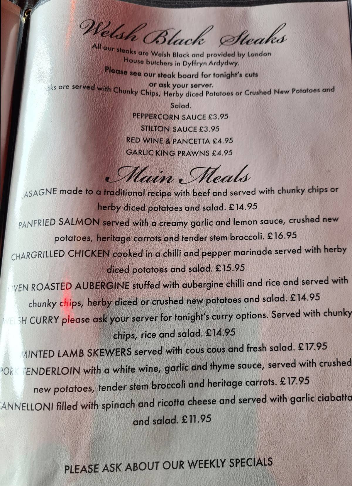 Menu at The Last Inn pub & bar, Barmouth