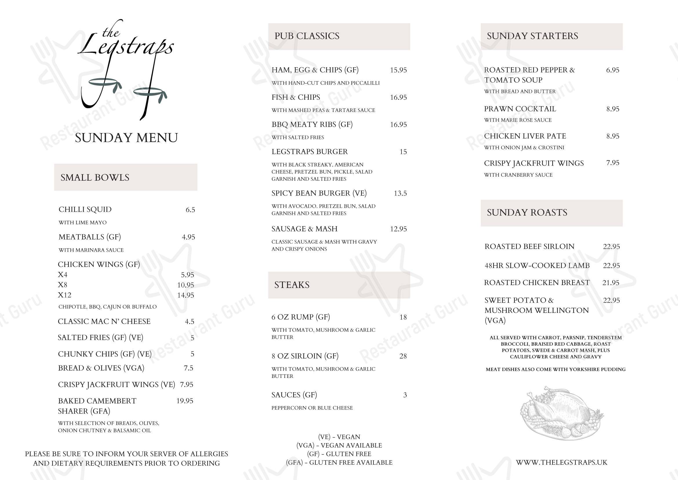 Menu at The Legstraps pub & bar, Bedford, 20 Keeley Ln