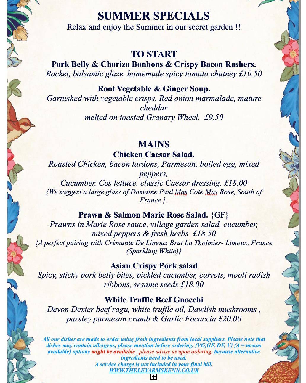 Menu at The Ley Arms pub & bar, Kenn