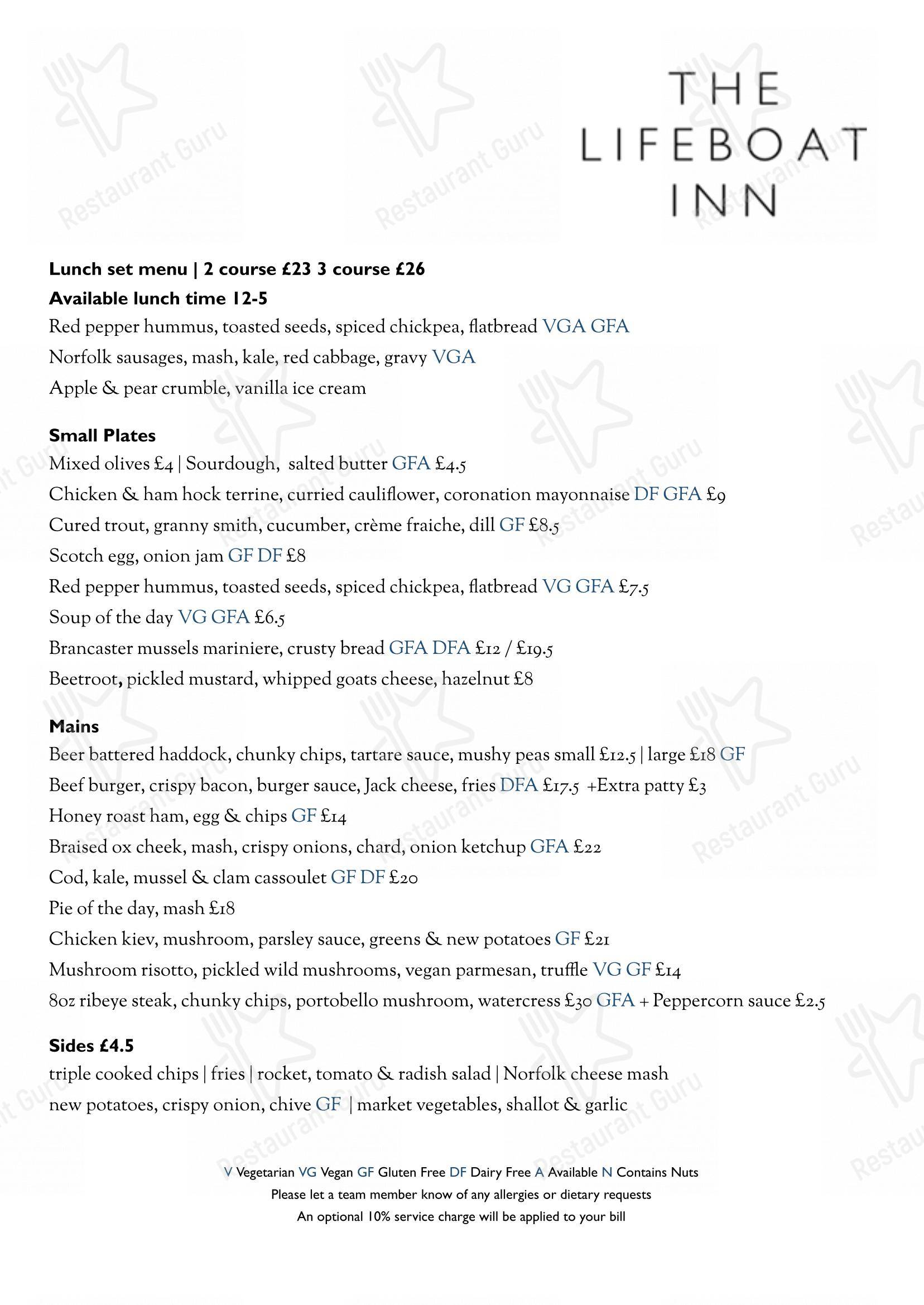 Menu at The Lifeboat Inn pub & bar, Thornham