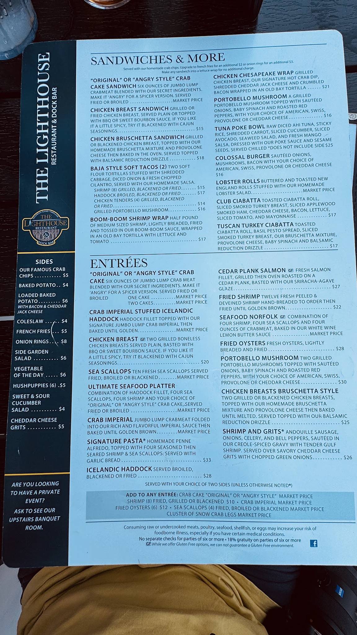 Menu at The Lighthouse Restaurant and Dockbar, Solomons