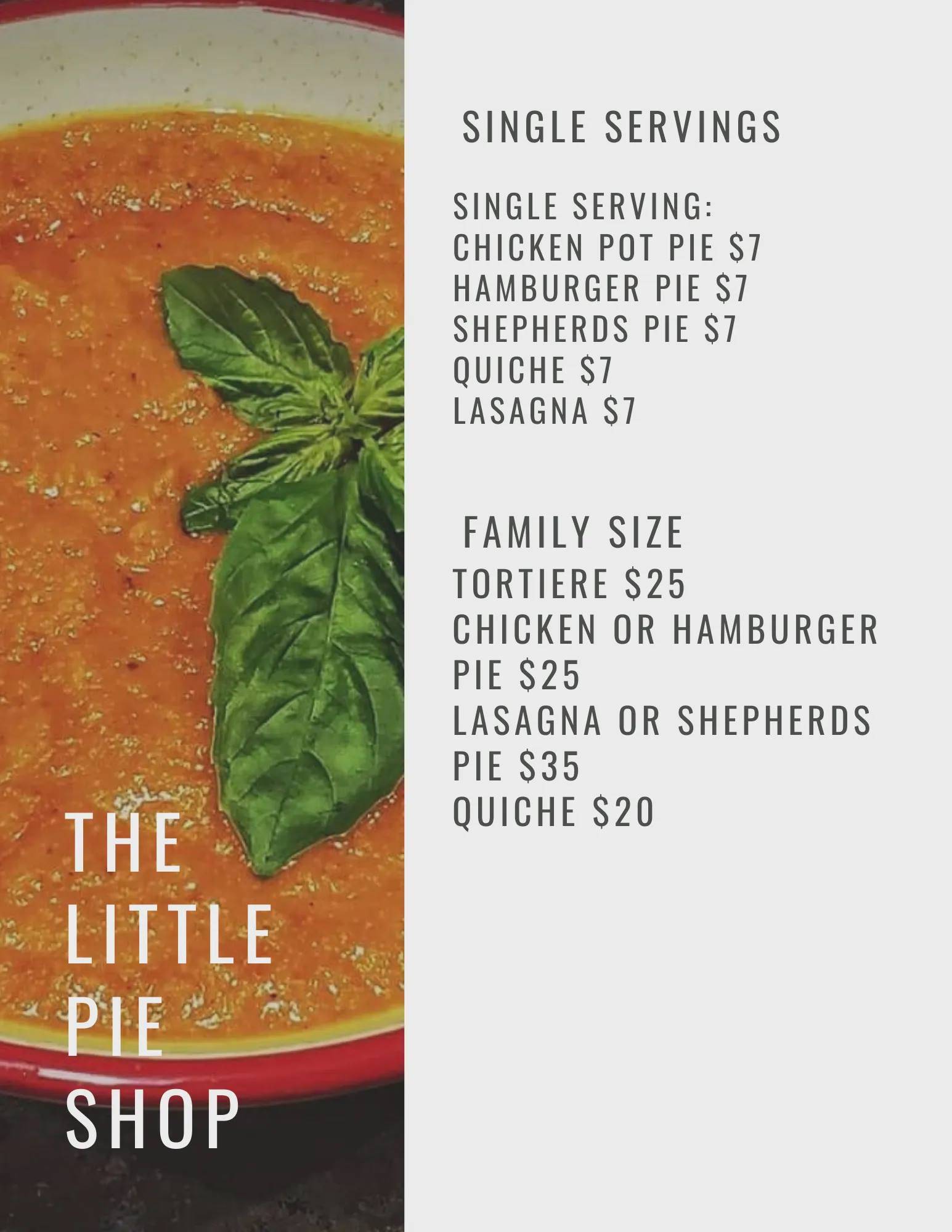 Menu at The Little Pie Shop restaurant, Thunder Bay, 425 Northern Ave