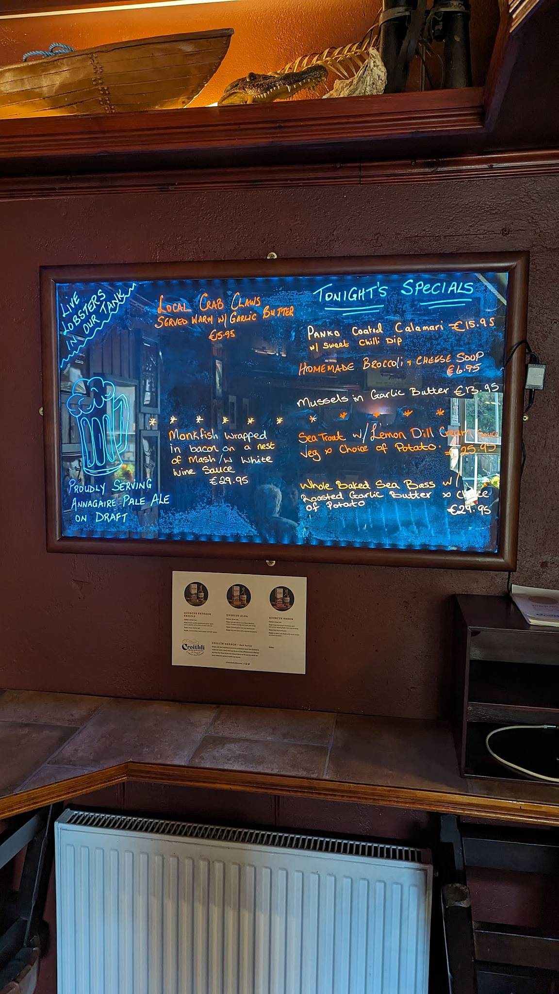 Menu at The Lobster Pot restaurant, Burtonport