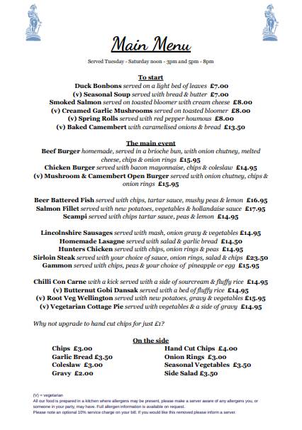 Menu at The Lord Nelson Winthorpe pub & bar, Newark-on-Trent ...