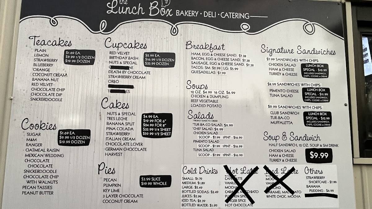 Menu at The Lunch Box restaurant, Lufkin, S John Redditt Dr