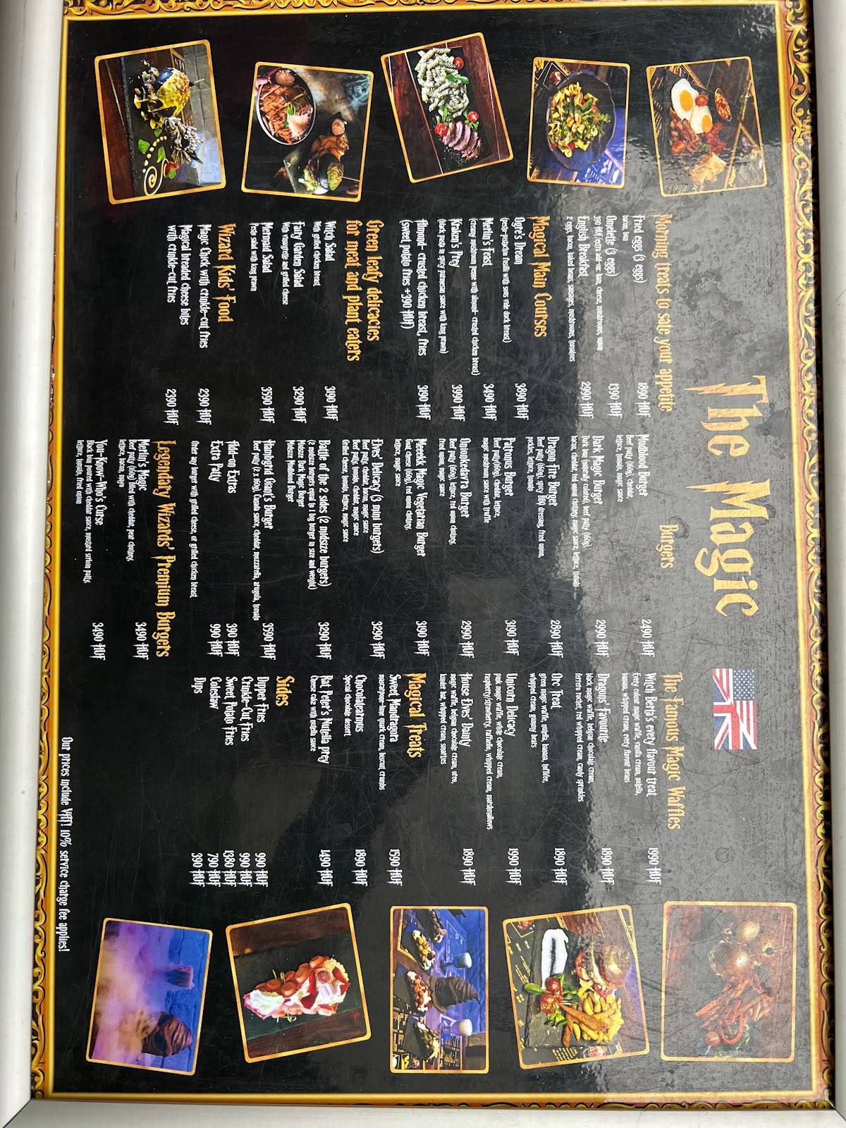 Menu at The MAGIC Budapest restaurant, Budapest