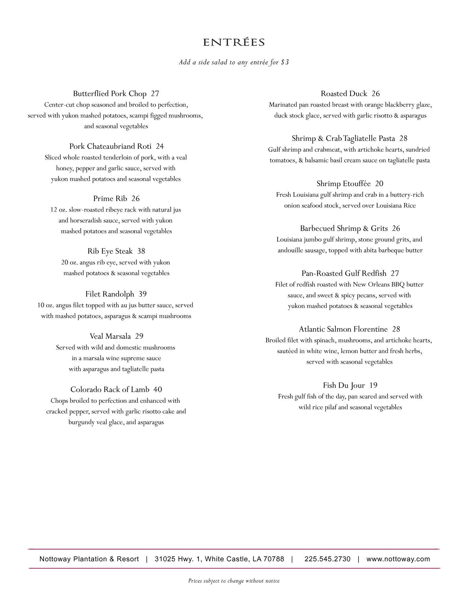 Menu at The Mansion Restaurant, White Castle, LA-1