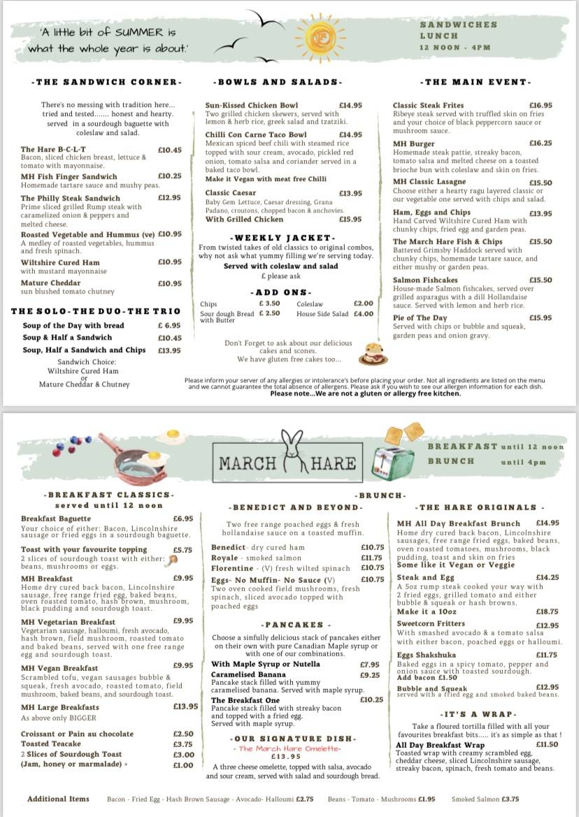 Menu at The March Hare cafe, Market Rasen