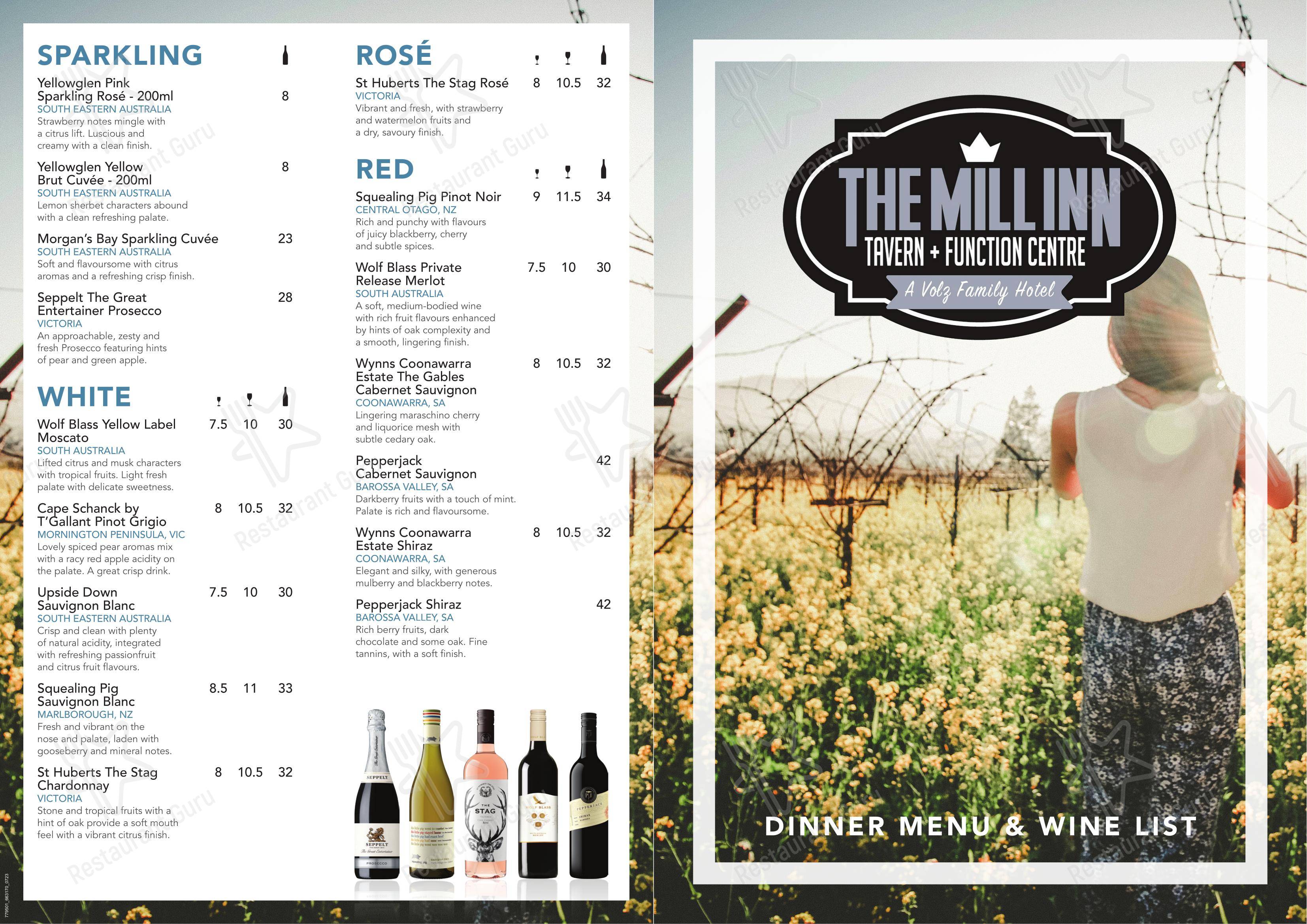 Menu at The Mill Inn restaurant, Millmerran