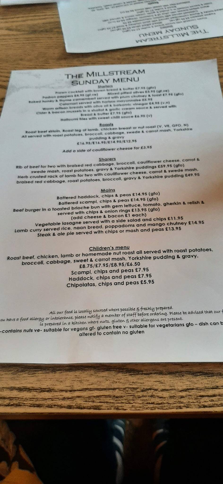 Menu at The Millstream pub & bar, Hertford