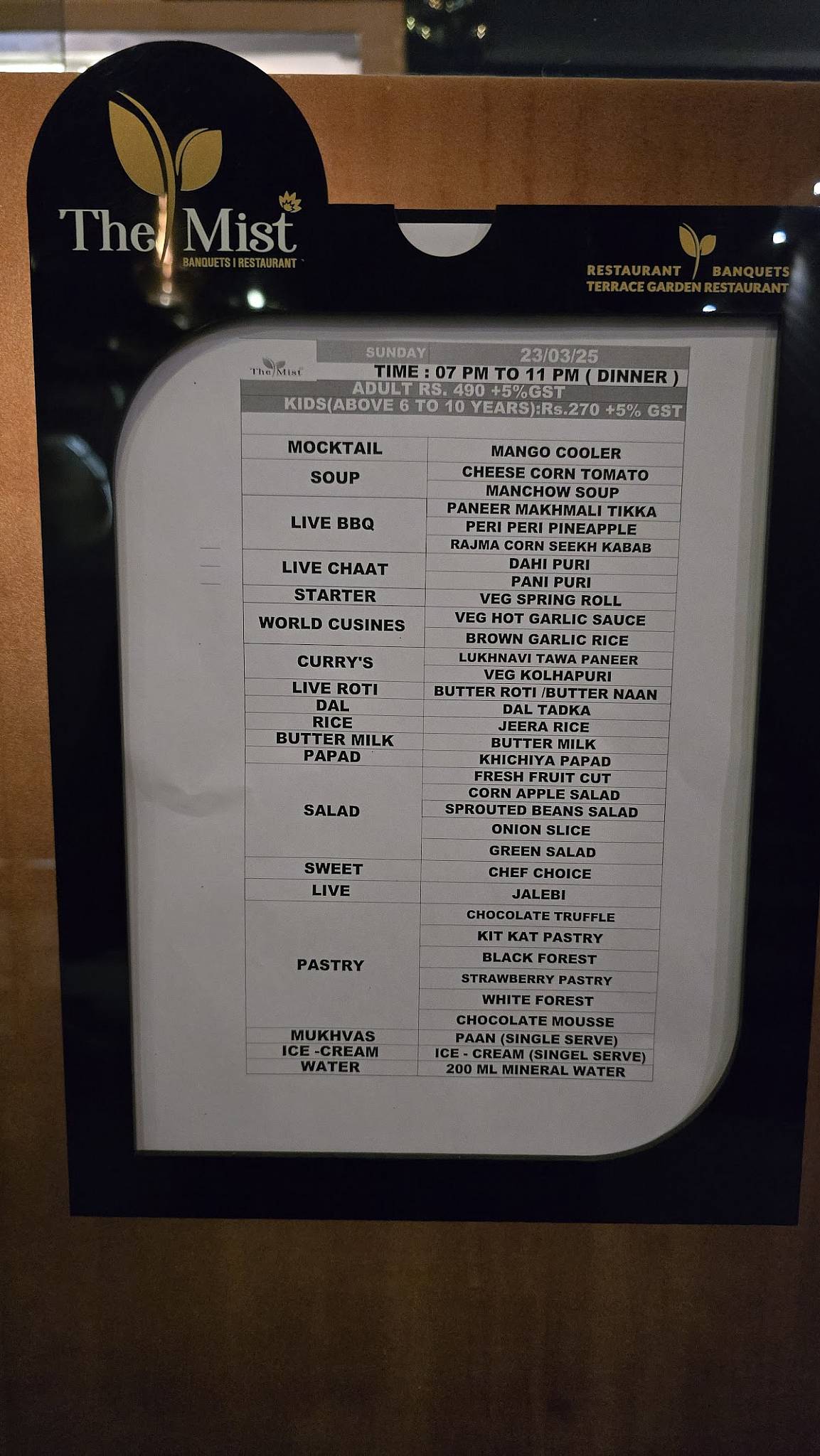 Menu at The Mist, Ahmedabad, ft