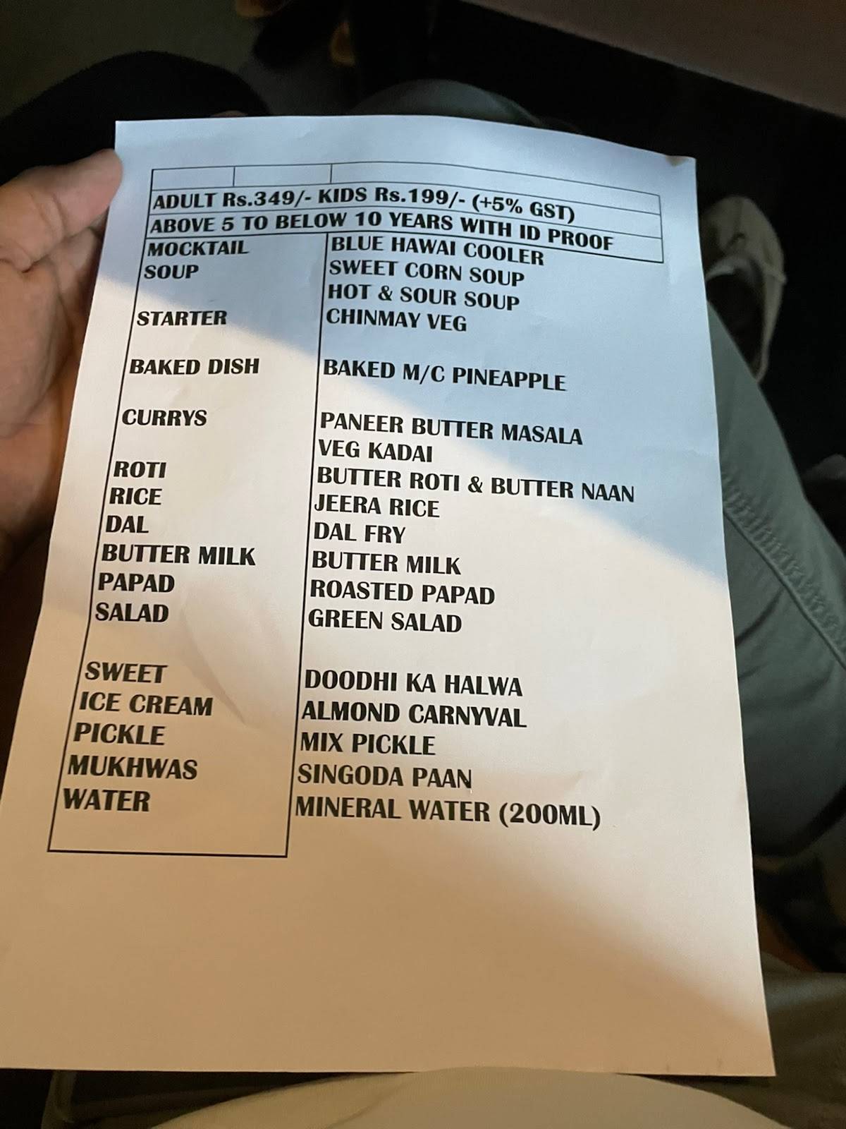 Menu at The Mist, Ahmedabad, ft