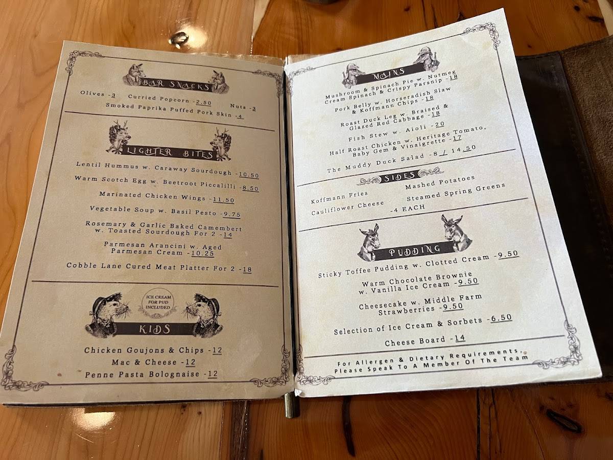 Menu at The Muddy Duck pub & bar, Fringford