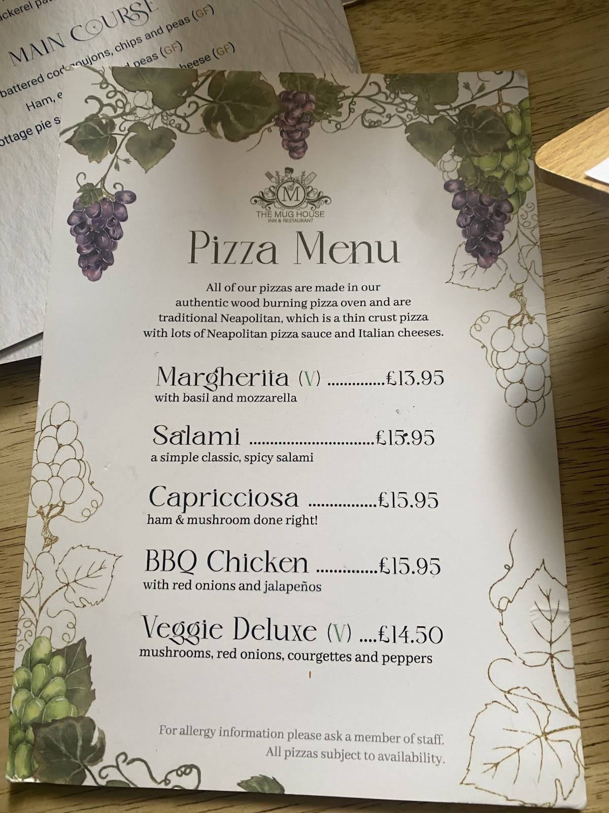 Carta de The Mug House Inn & Restaurant, Bewdley