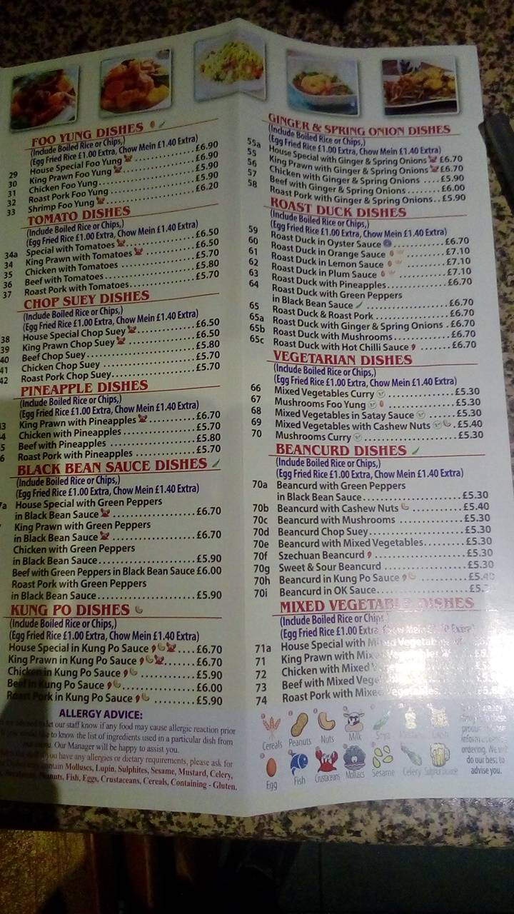 Menu at The New Orient Express fast food, Barnsley