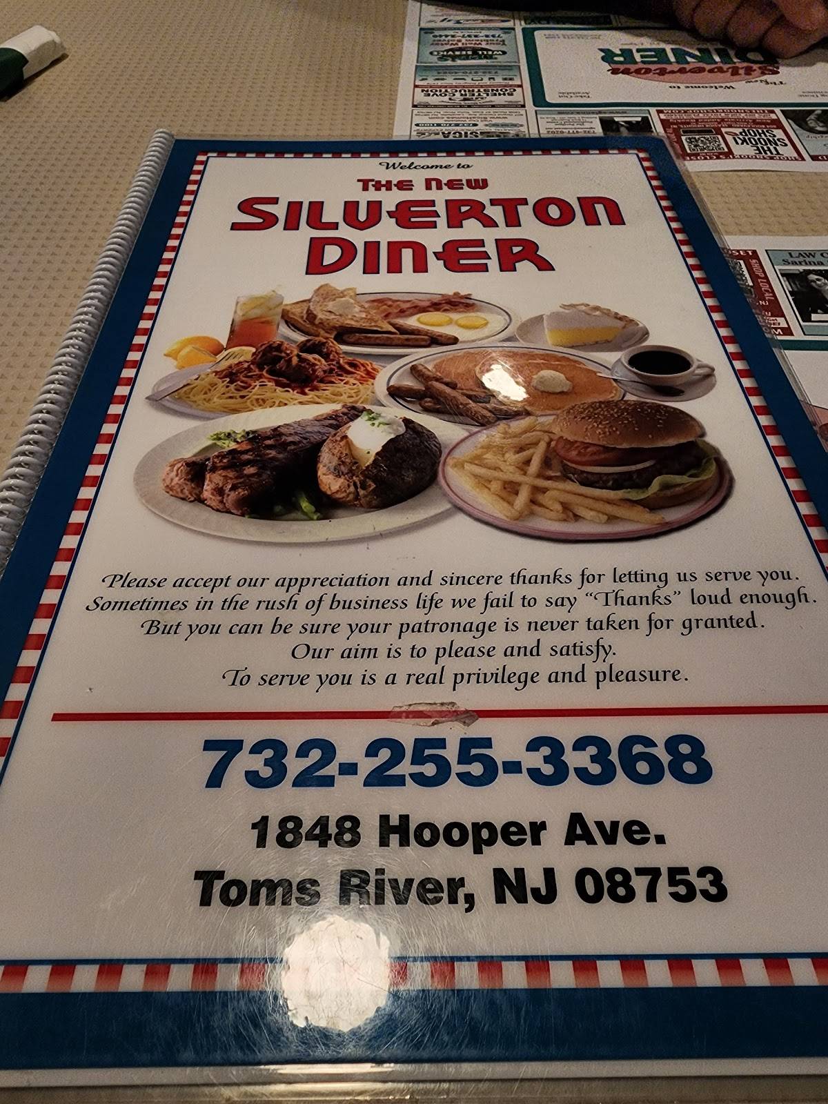 Menu at The New Silverton Diner restaurant, Toms River, Hooper Ave