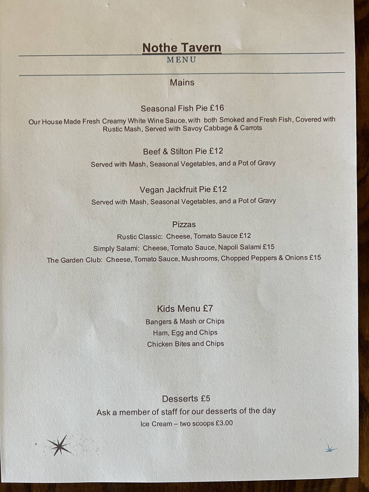 Menu at Nothe Tavern pub & bar, Weymouth