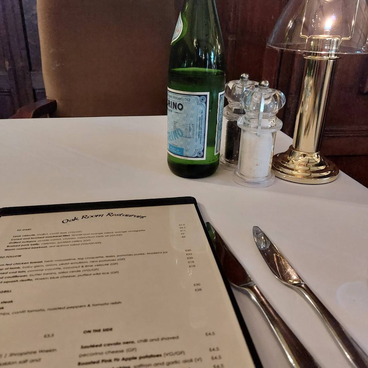 Menu at The Oak Room restaurant, Shrewsbury