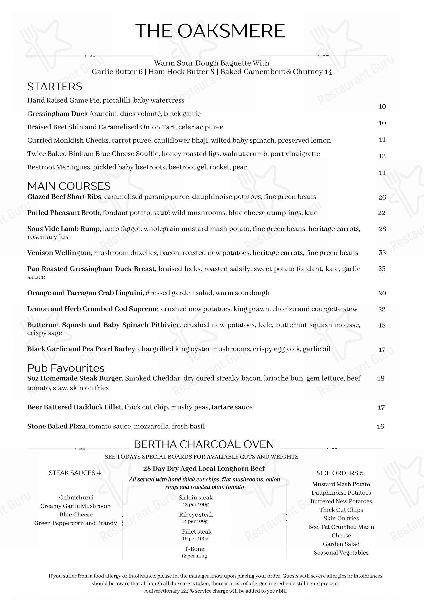 Menu at The Oaksmere pub & bar, Brome and Oakley