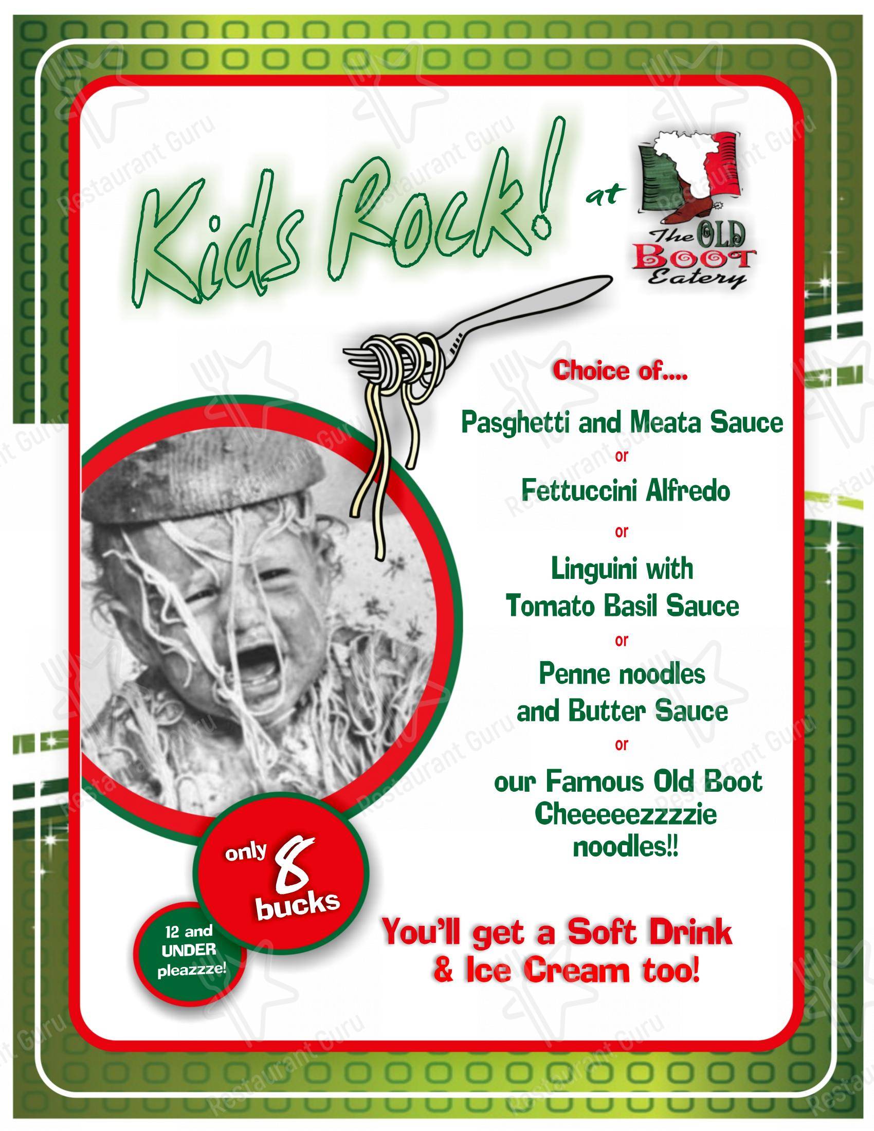 Menu at The Old Boot Eatery pizzeria, Sechelt
