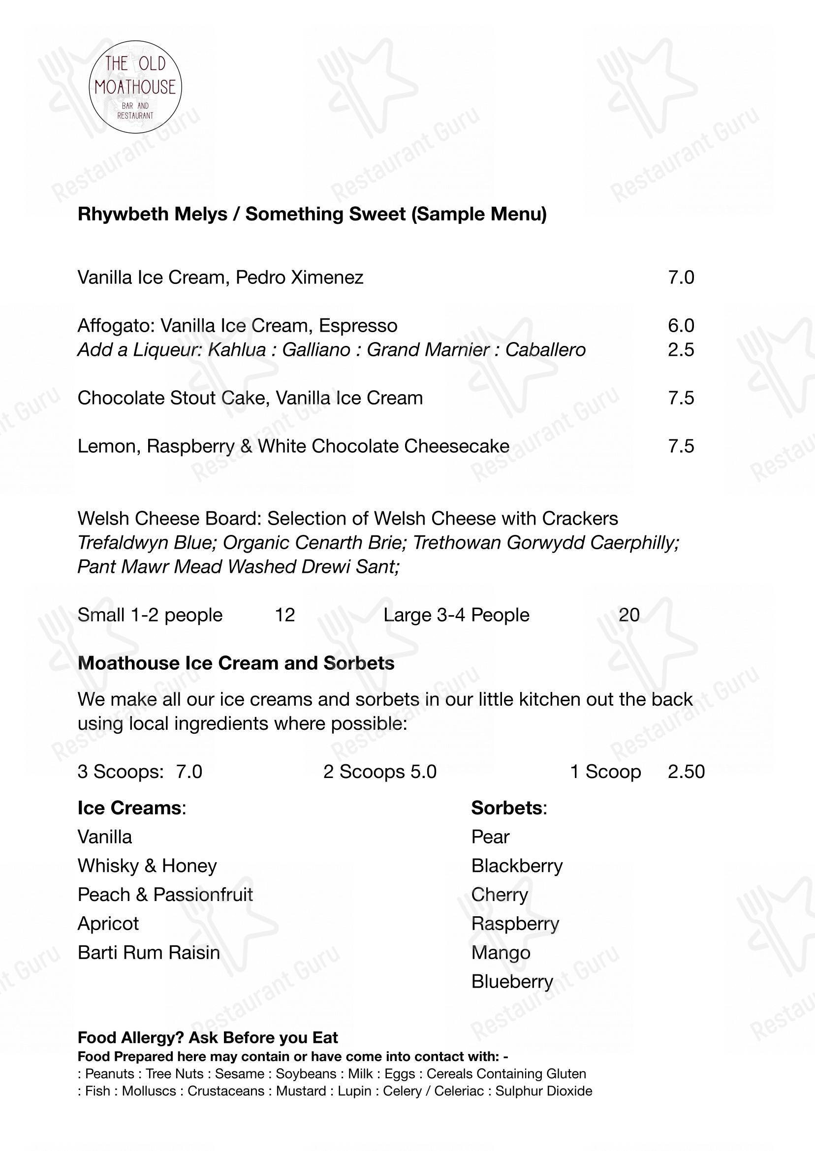 Menu at The Old Moathouse pub & bar, Kidwelly