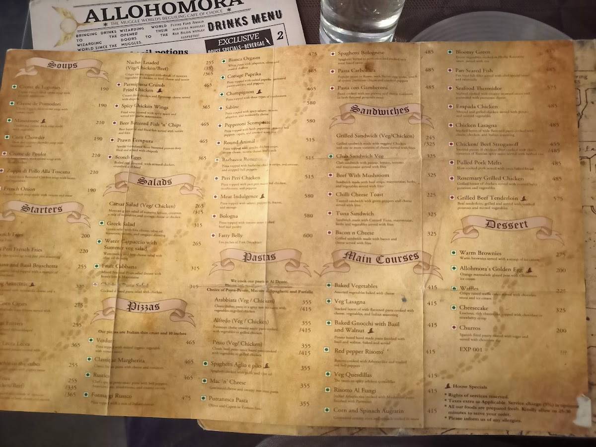 Menu at The Old Potion House, Chennai