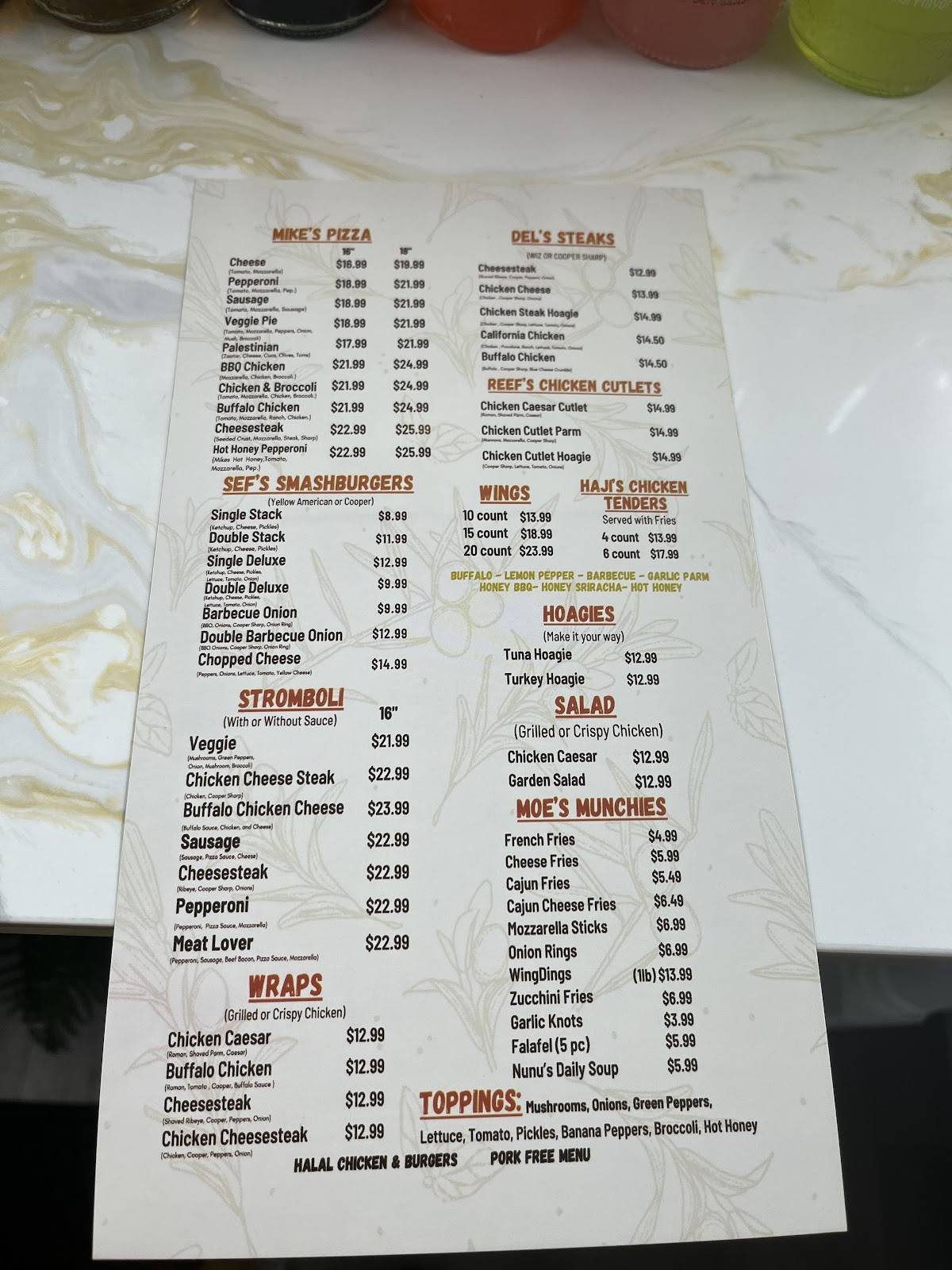 Menu at The Olive Branch Pizzeria, Philadelphia