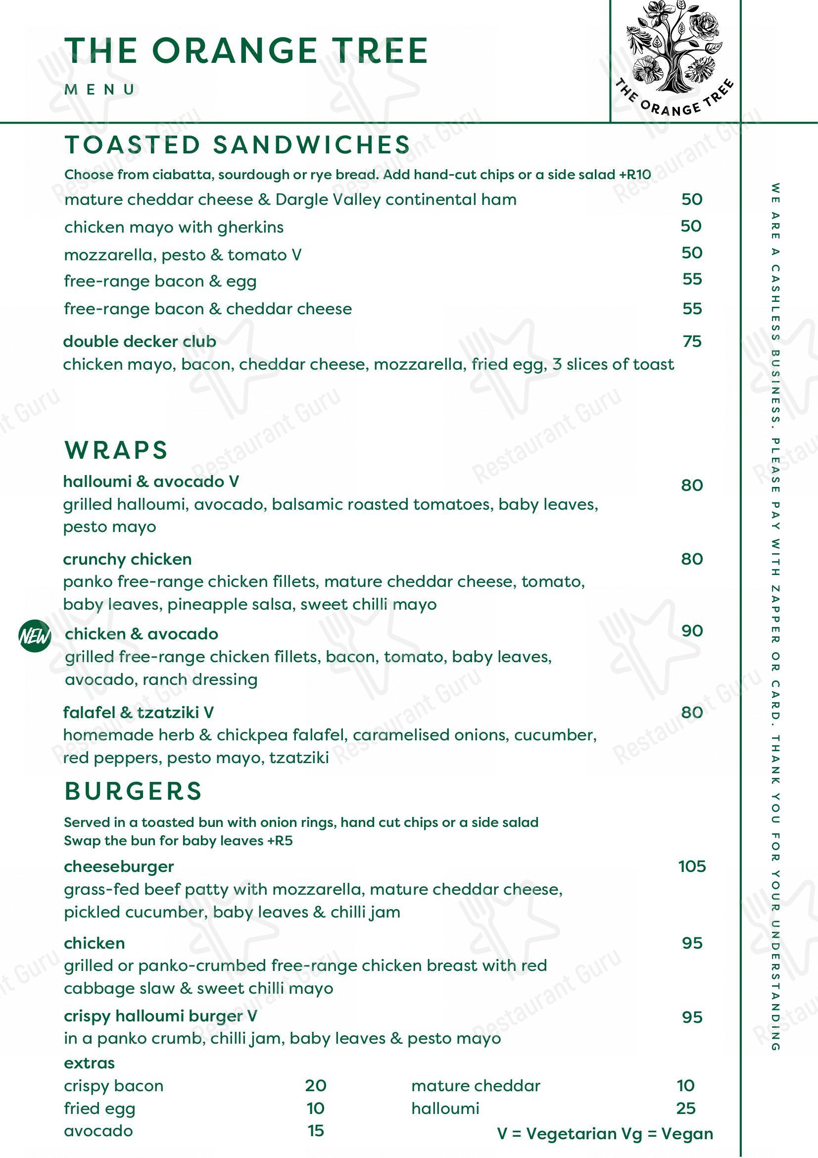 Speisekarte von The Orange Tree cafe, Ballito