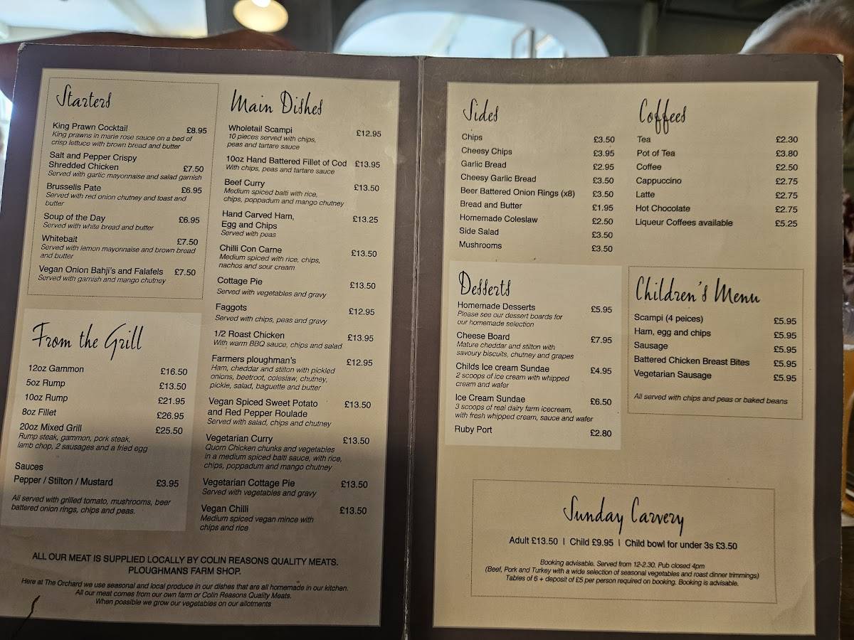Menu at The Orchard Inn pub & bar, Highbridge