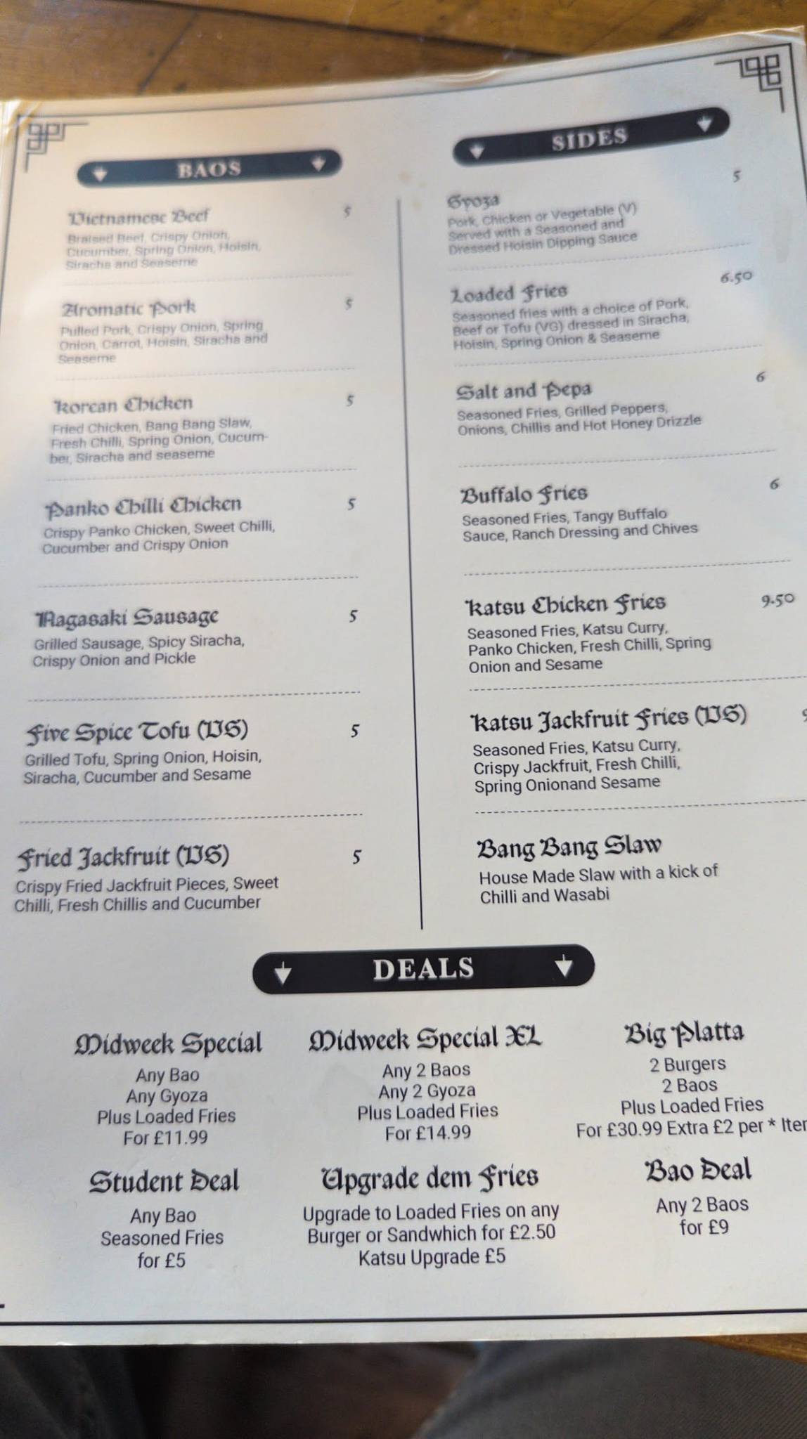 Menu at The Owl restaurant, Hartlepool