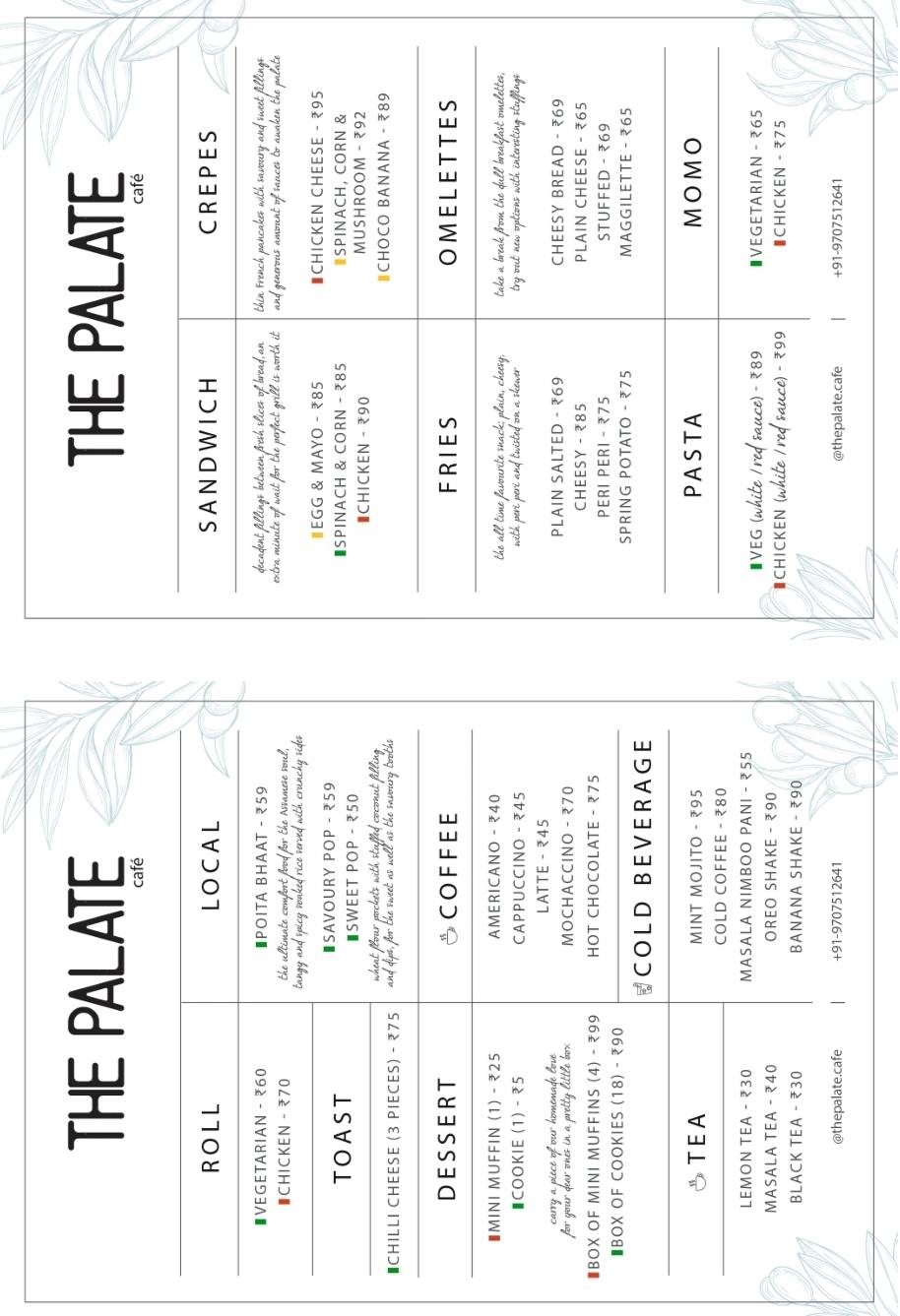 Menu at The Palate Cafe, Nagaon