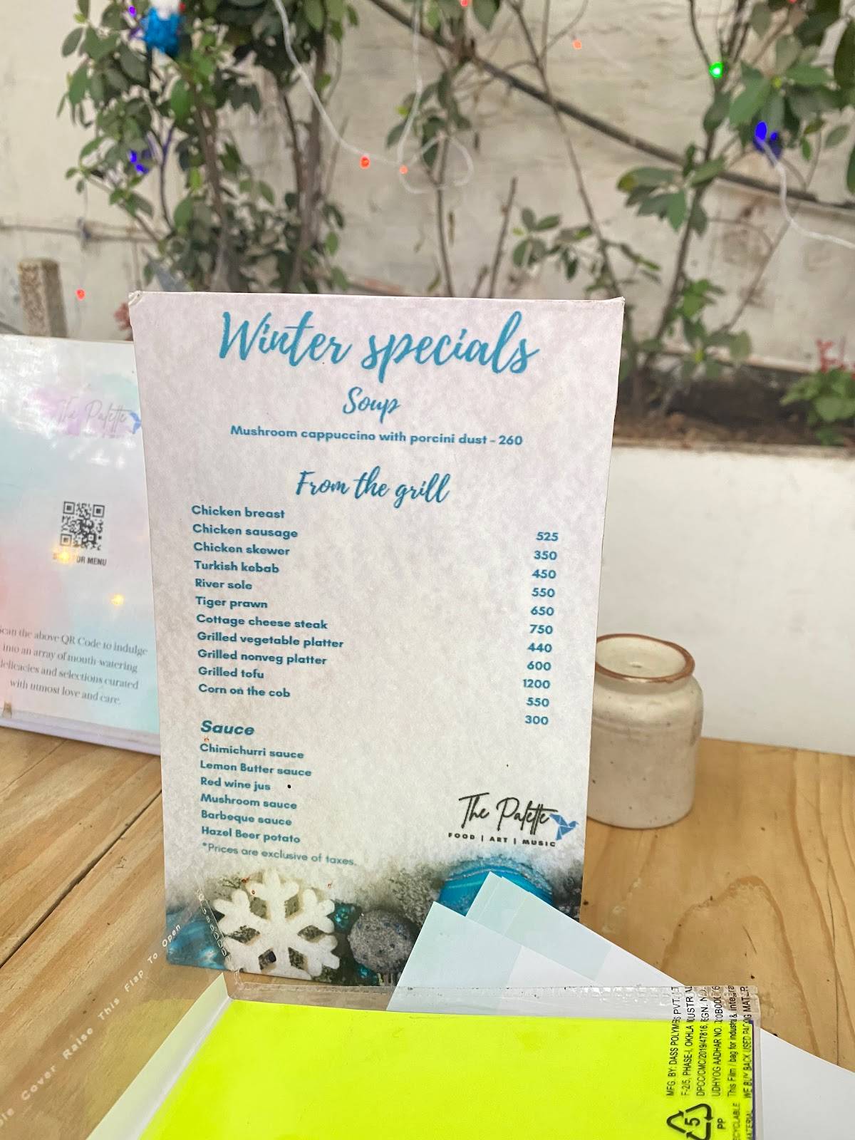 Menu at The Palette Cafe, New Delhi