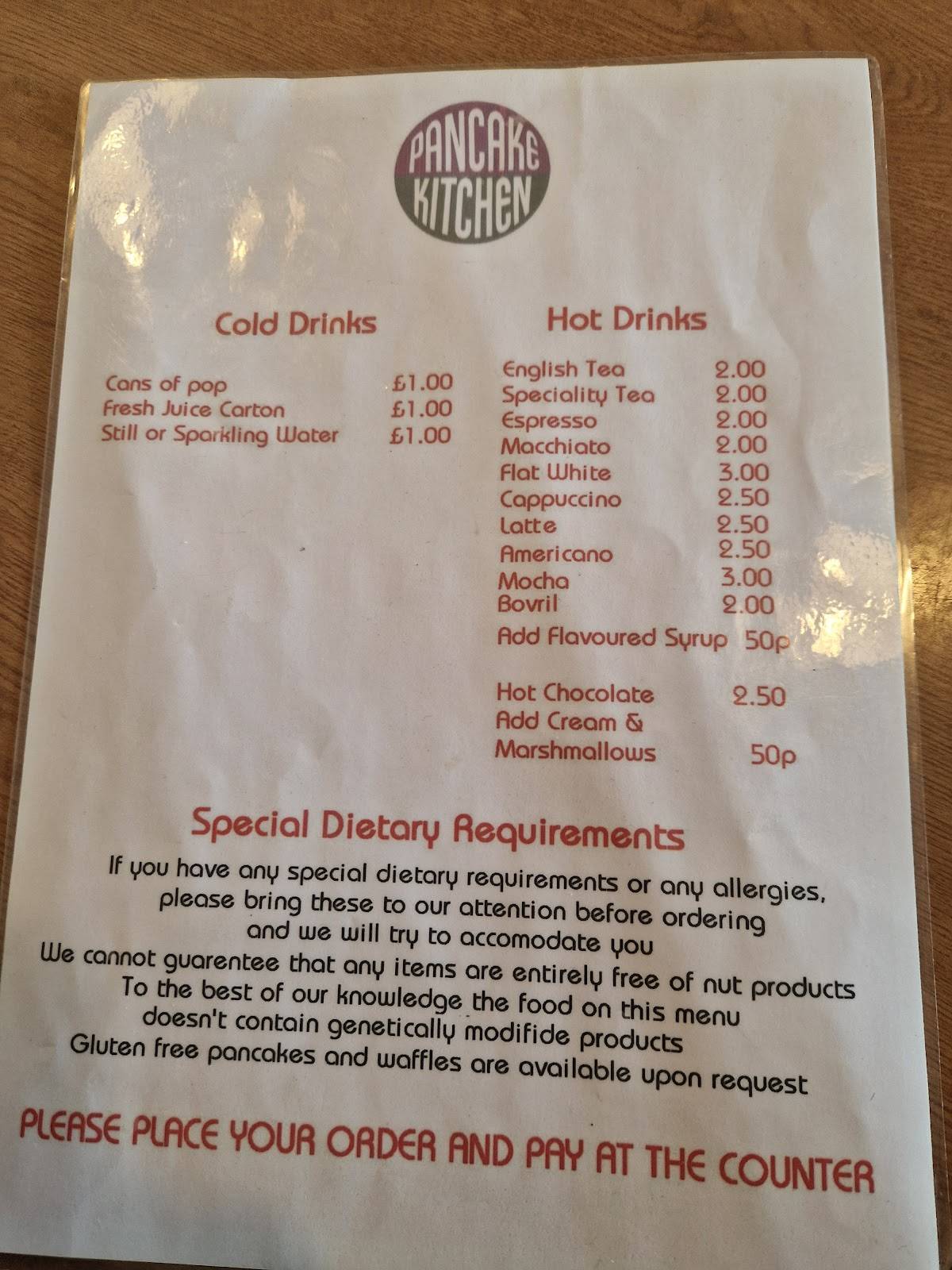 Menu at The Pancake Kitchen restaurant, Seaham, Unit 3
