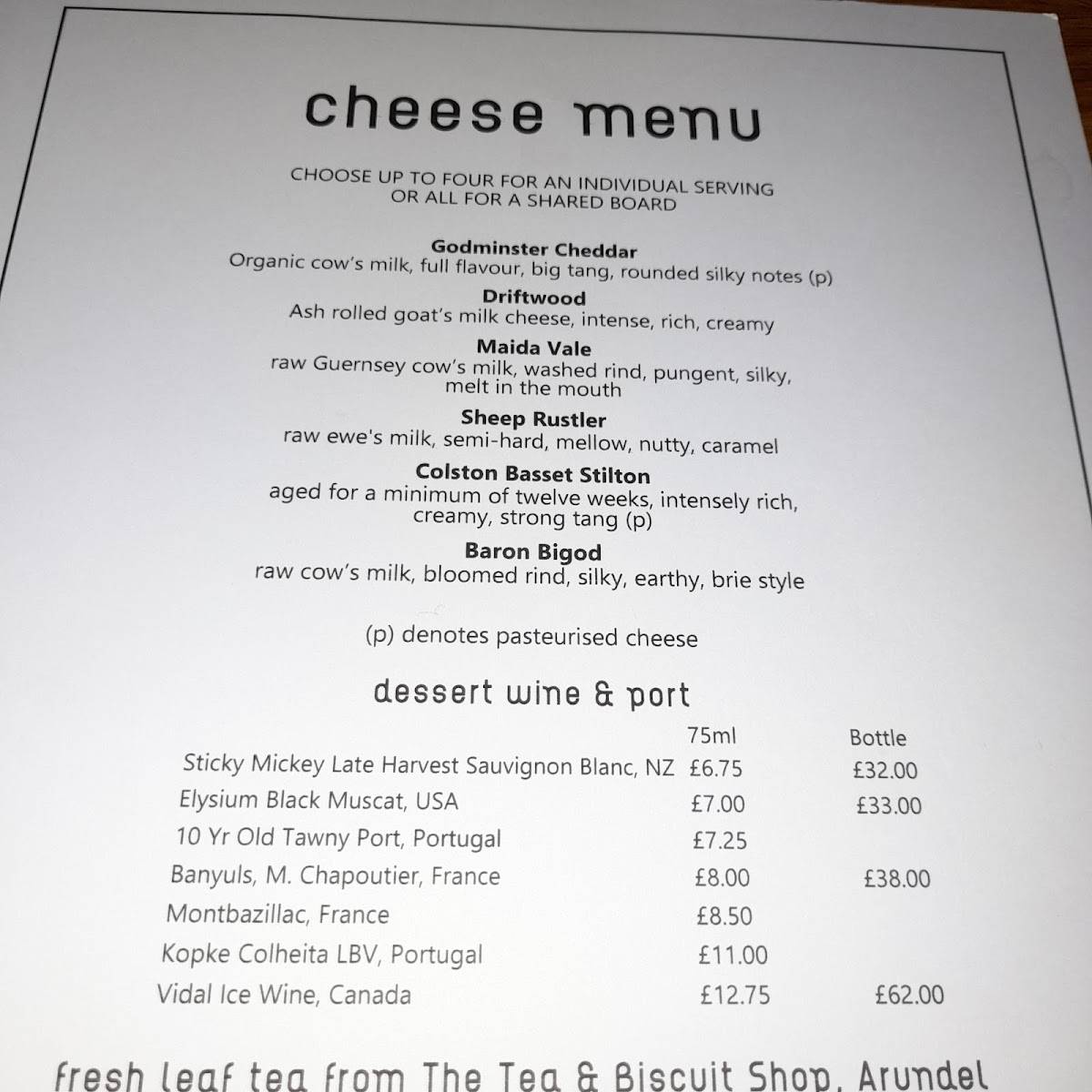 Menu at The Parsons Table restaurant, Arundel
