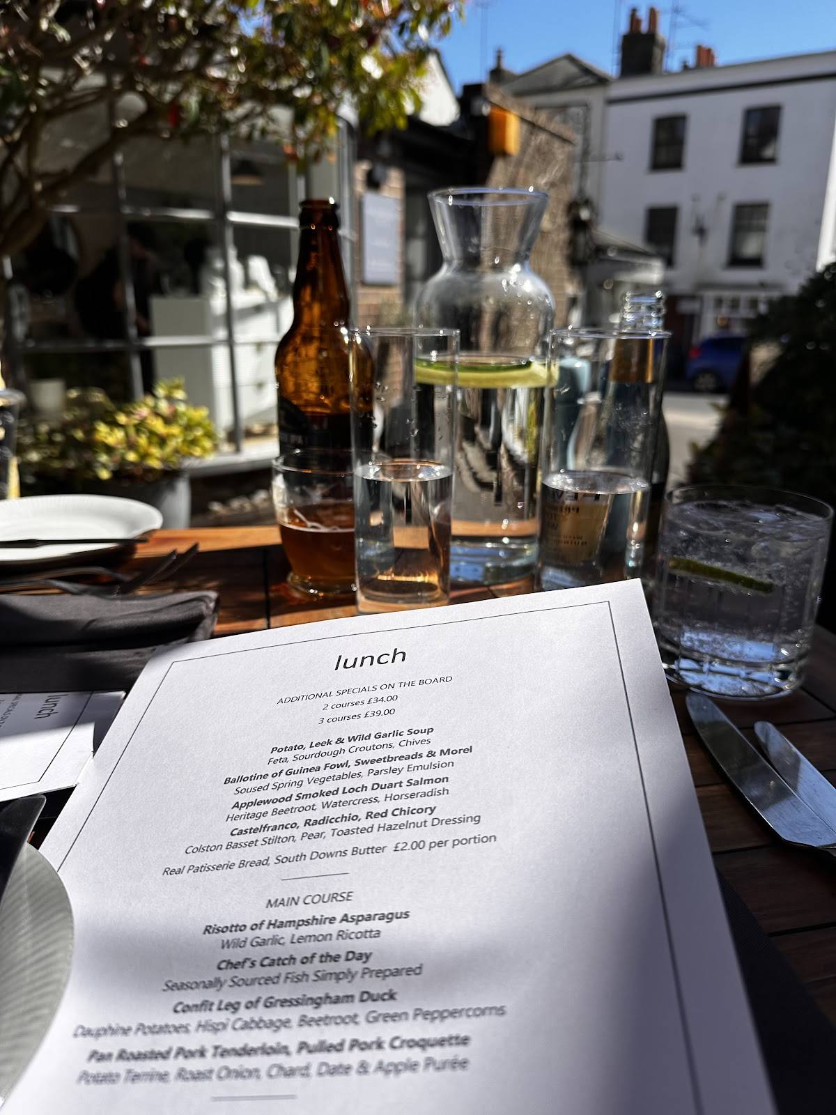 Menu at The Parsons Table restaurant, Arundel